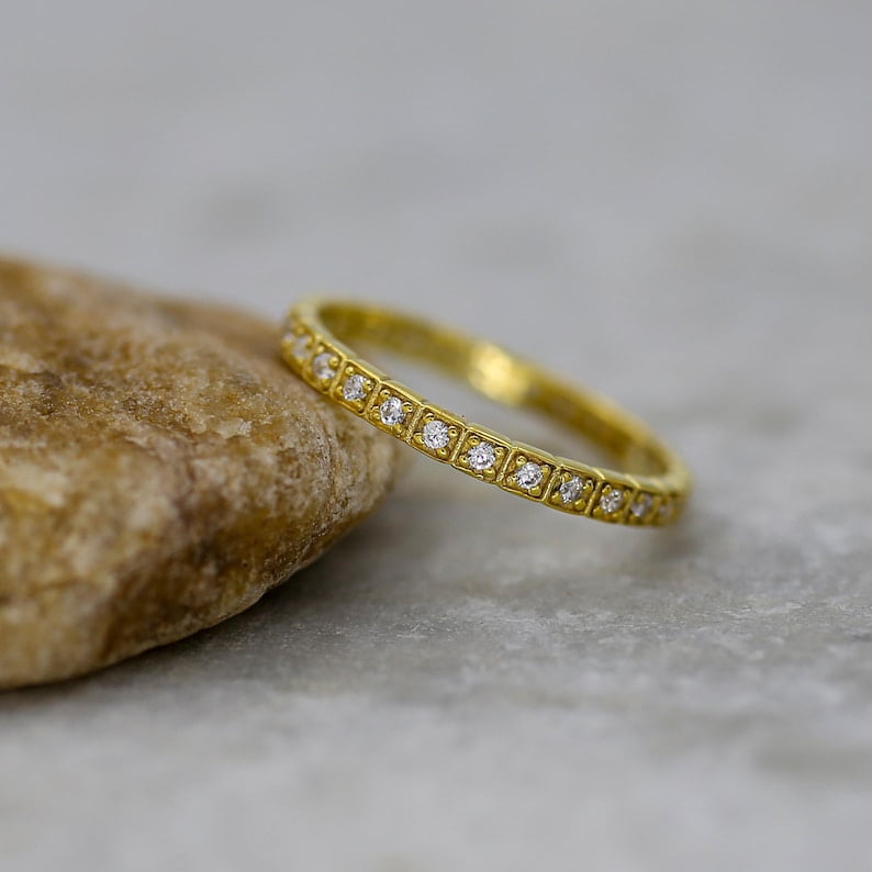 14k Gold Diamond Ring, Round Diamonds, Silver Band, Minimalist Engagement, Dainty Ring, 14k Rose ...