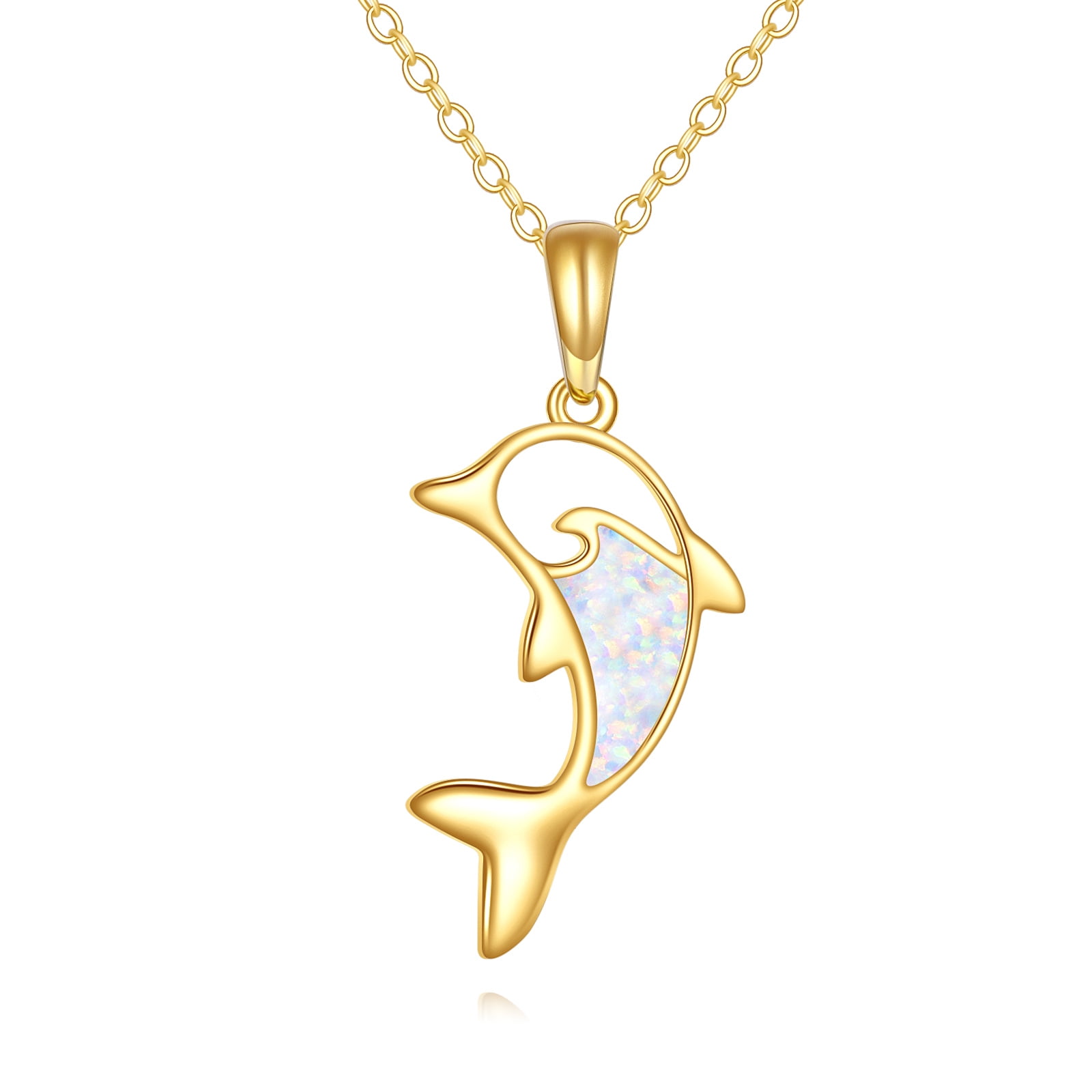 14k Gold Dolphin Necklace for Women Real Yellow Gold Dolphin Wave ...