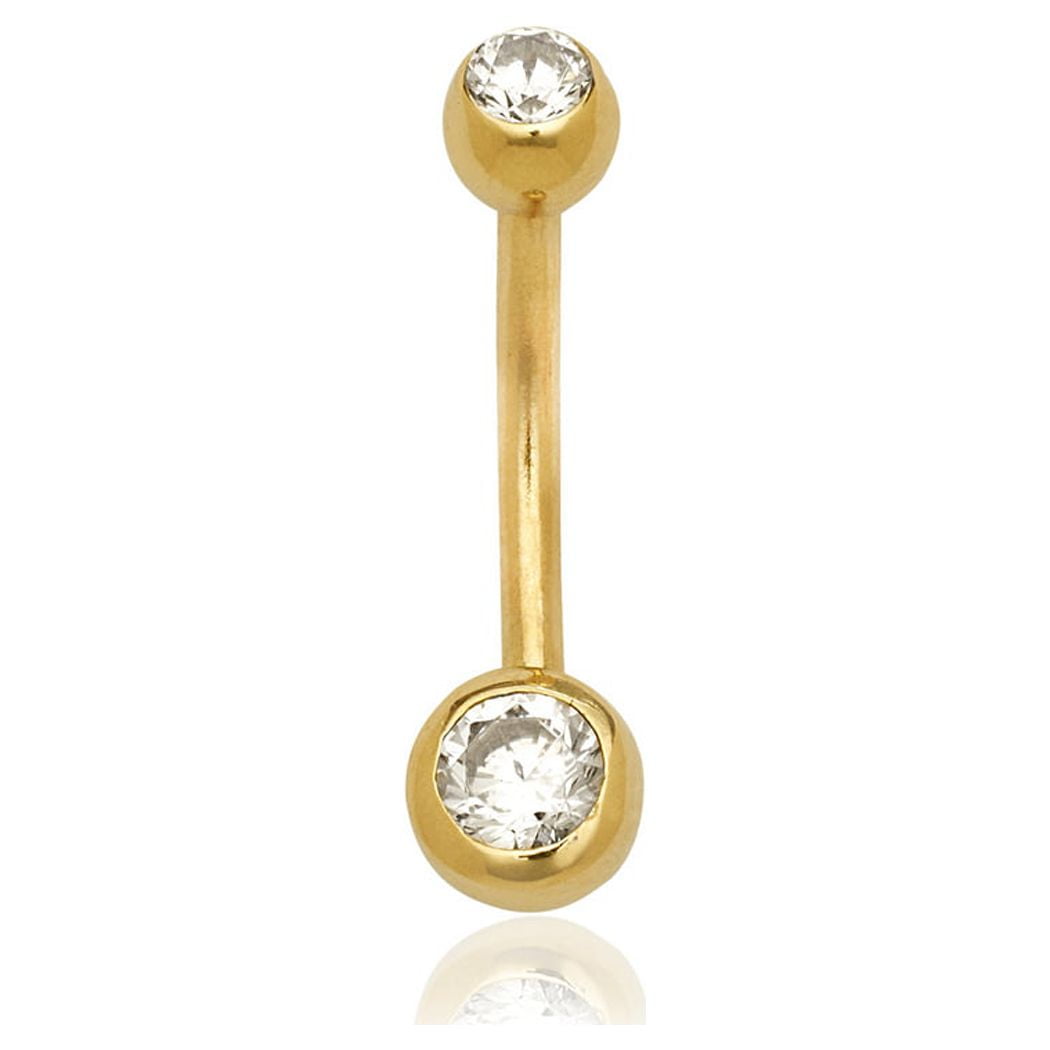 14k Gold Double Bezel CZ Curved Barbell Belly Button Navel Ring ...