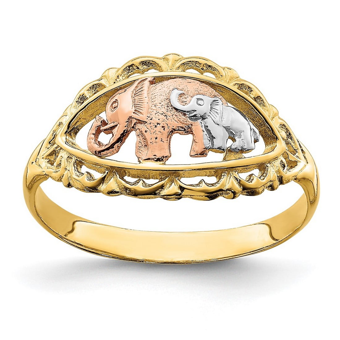 14k Gold Double Elephant Ring Tri color Size 7 - 1.9 Grams - Jewelry ...