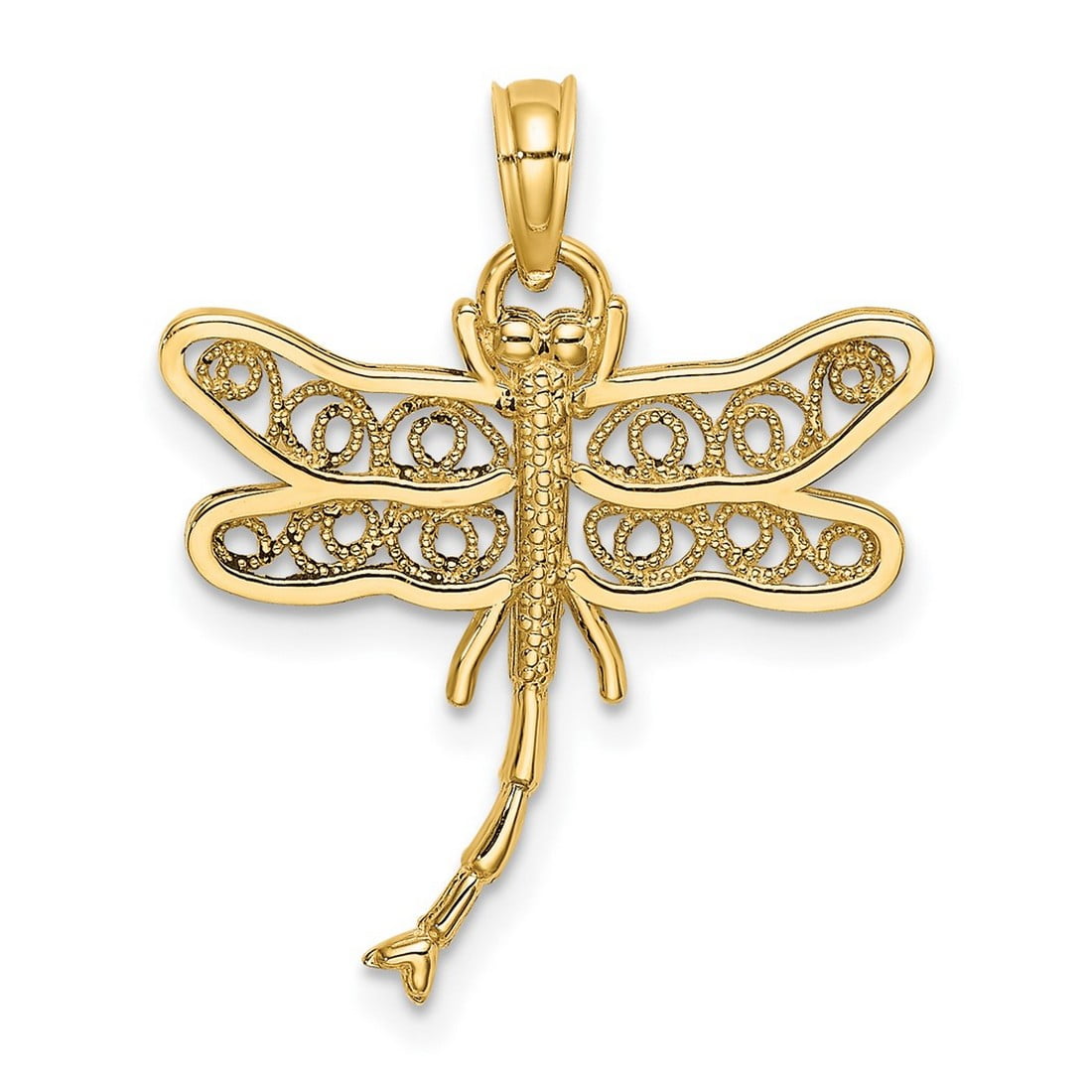 14k Gold Dragonfly With Beaded Filigree Angel Wings Pendant Necklace 25 ...