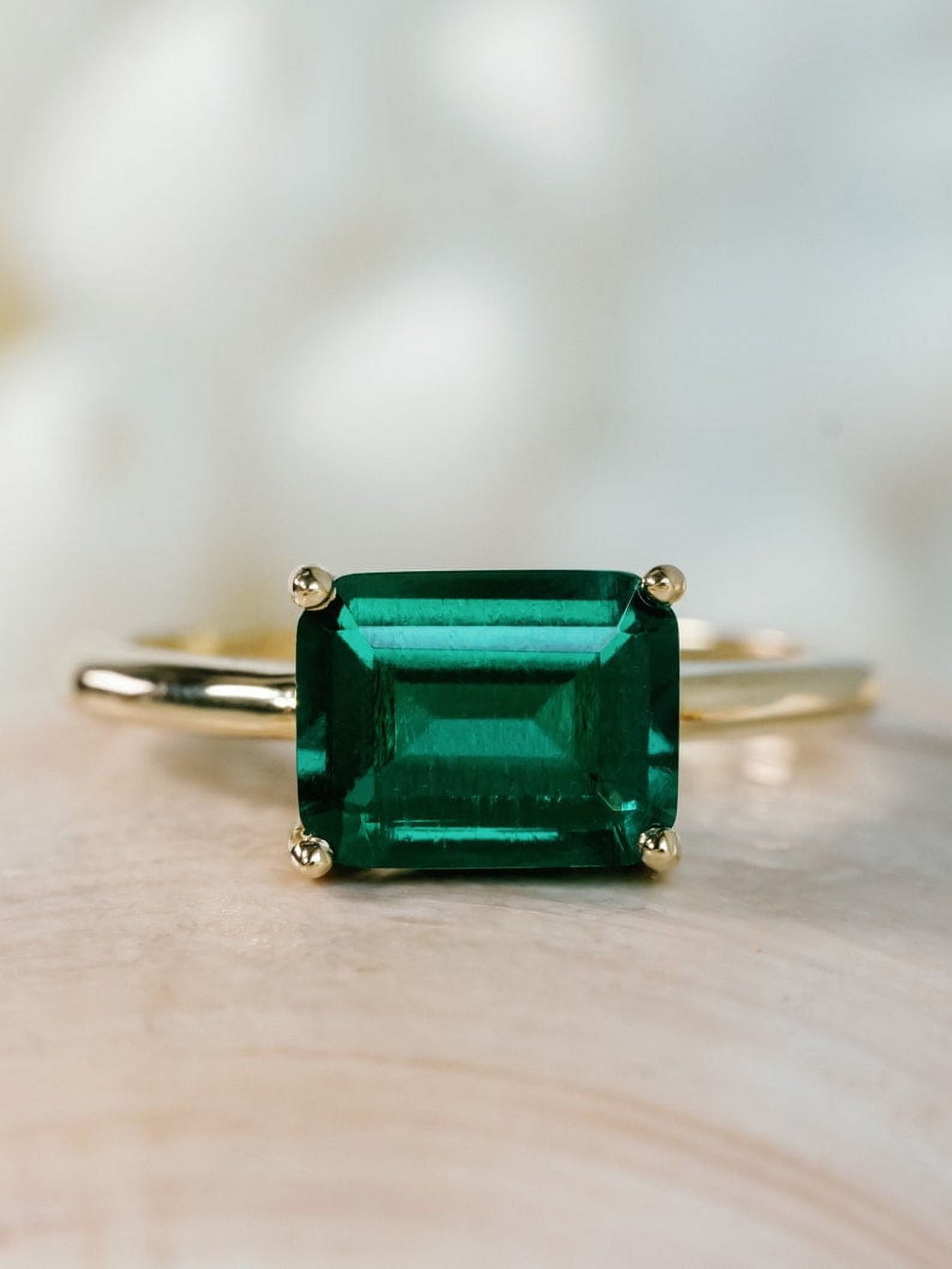 14k Gold Emerald Ring, 3.00ct Emerald Cut, Emerald Solitaire Ring, East ...