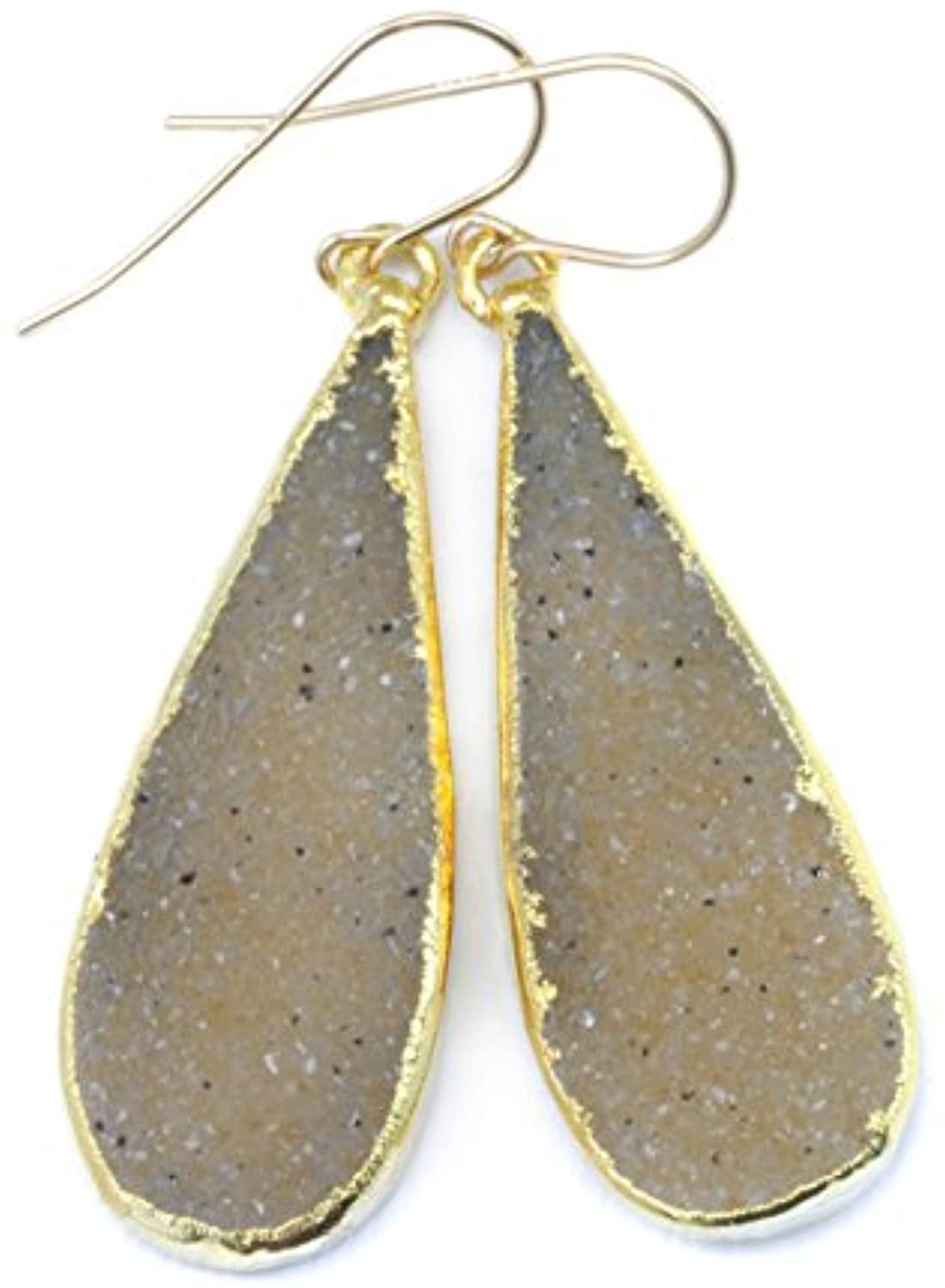 14k Gold Filled Drusy Earrings Long Teardrops Creamy Gray Druzy Drops Goldtone Edge Designed for ...