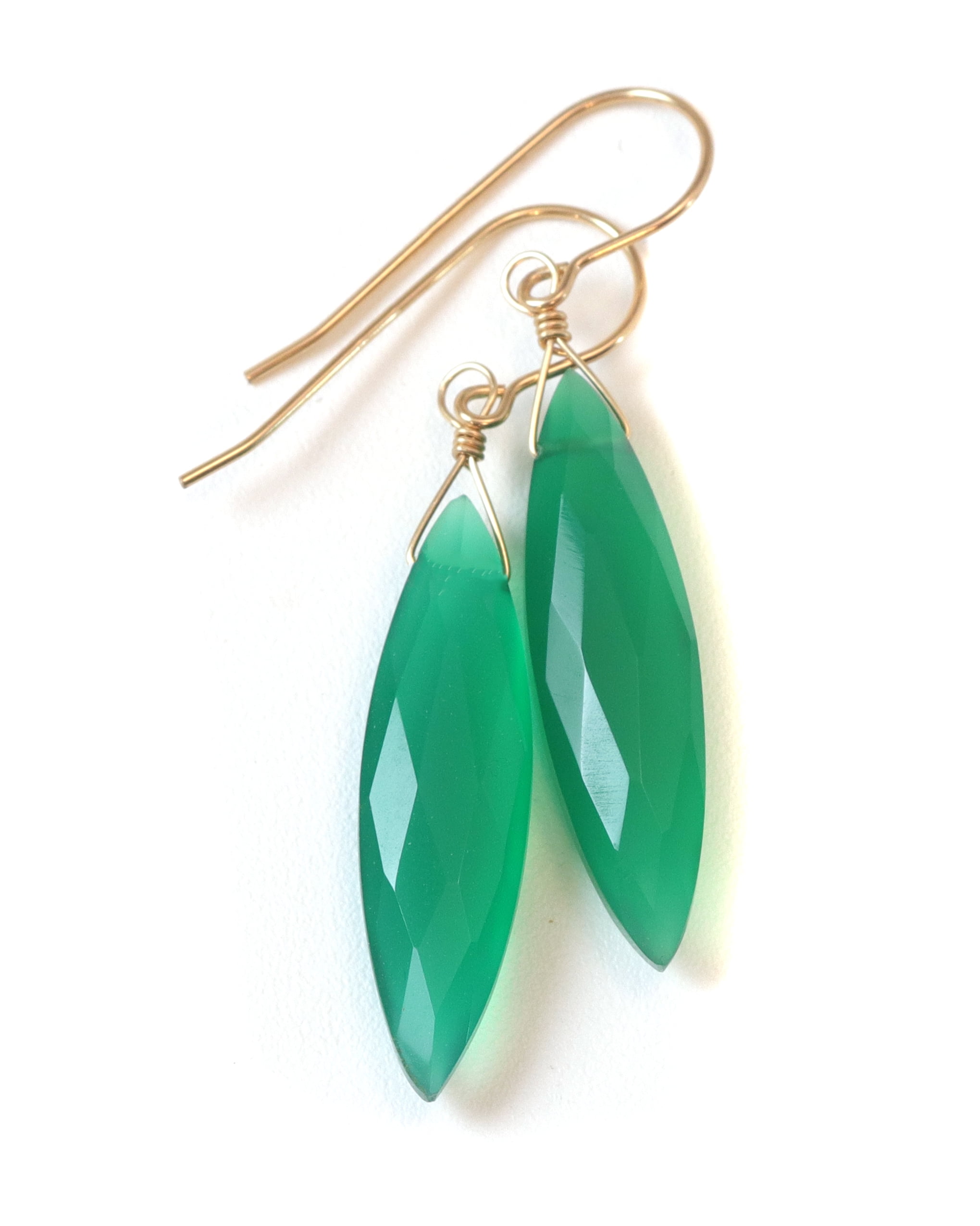 14k Gold Filled Green Onyx Earrings Large Long Faceted Teardrops Simple ...