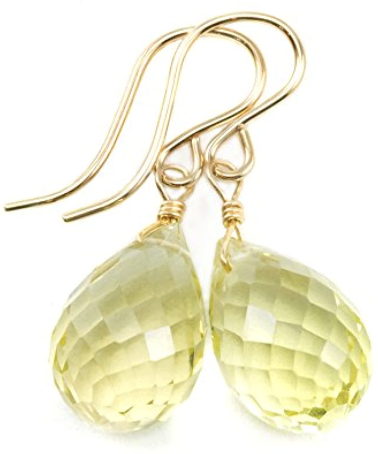 14k Gold Filled Lemon Yellow Quartz Earrings Faceted Rounded Briolette ...