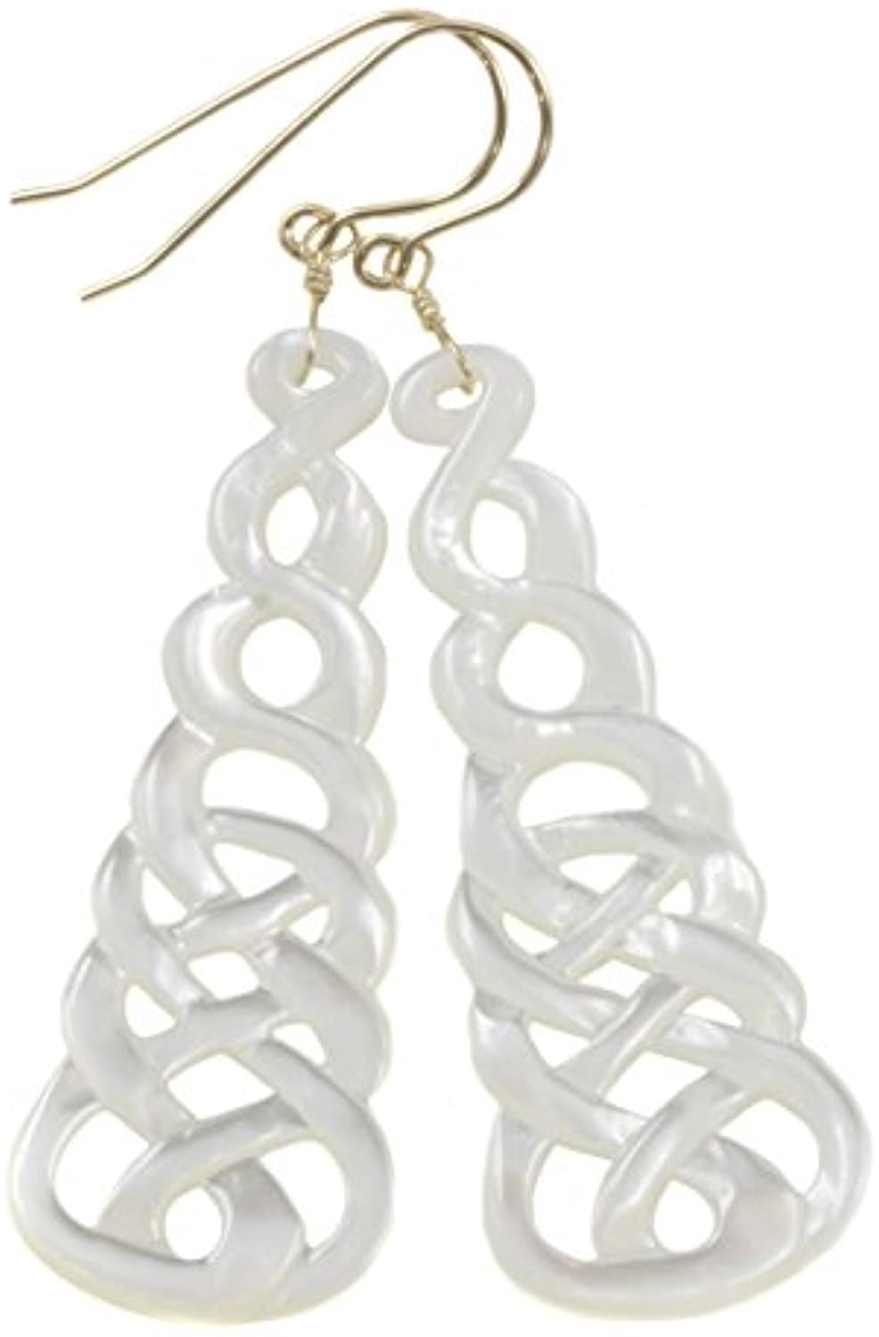14k Gold Filled Mother of Pearl Earrings White Carved Relief Large Long ...