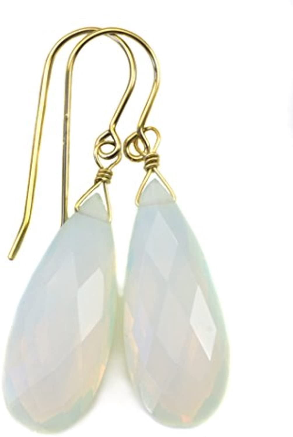 14k Gold Filled Opalite Earrings Faceted Simulated Opal Long Teardrops ...