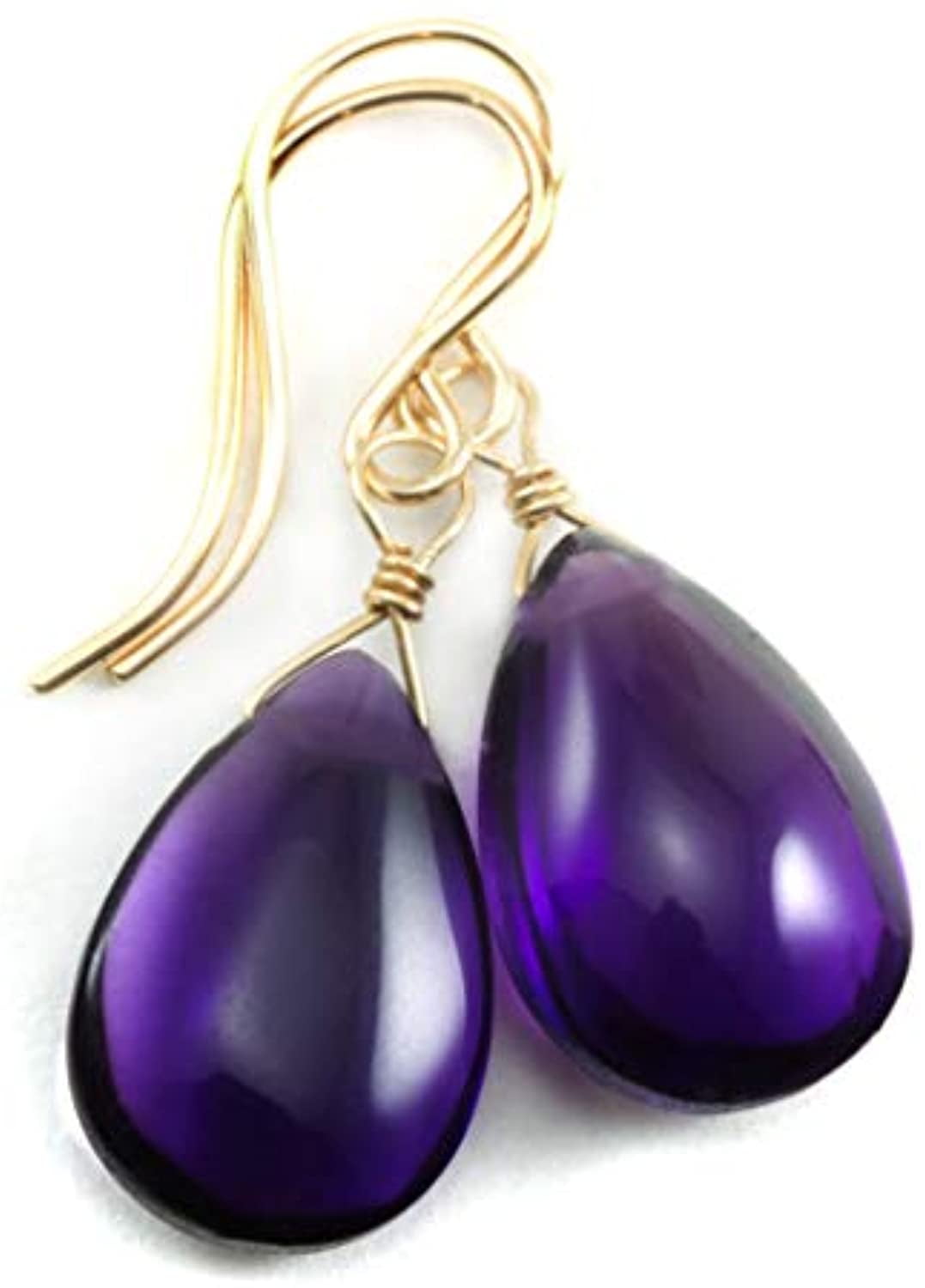 14k Gold Filled Purple Simulated Amethyst Earrings Smooth Pear Tear Drops Everyday Dangles Deep ...