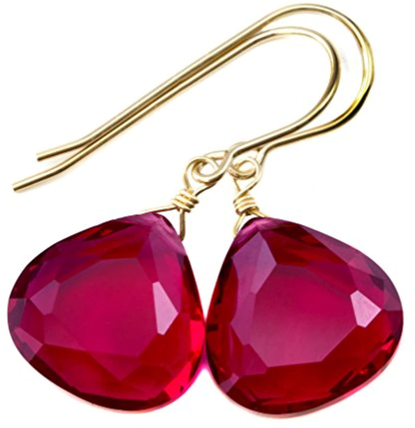 14k Gold Filled Simulated Sapphire Hot Pink Earrings Faceted Heart ...