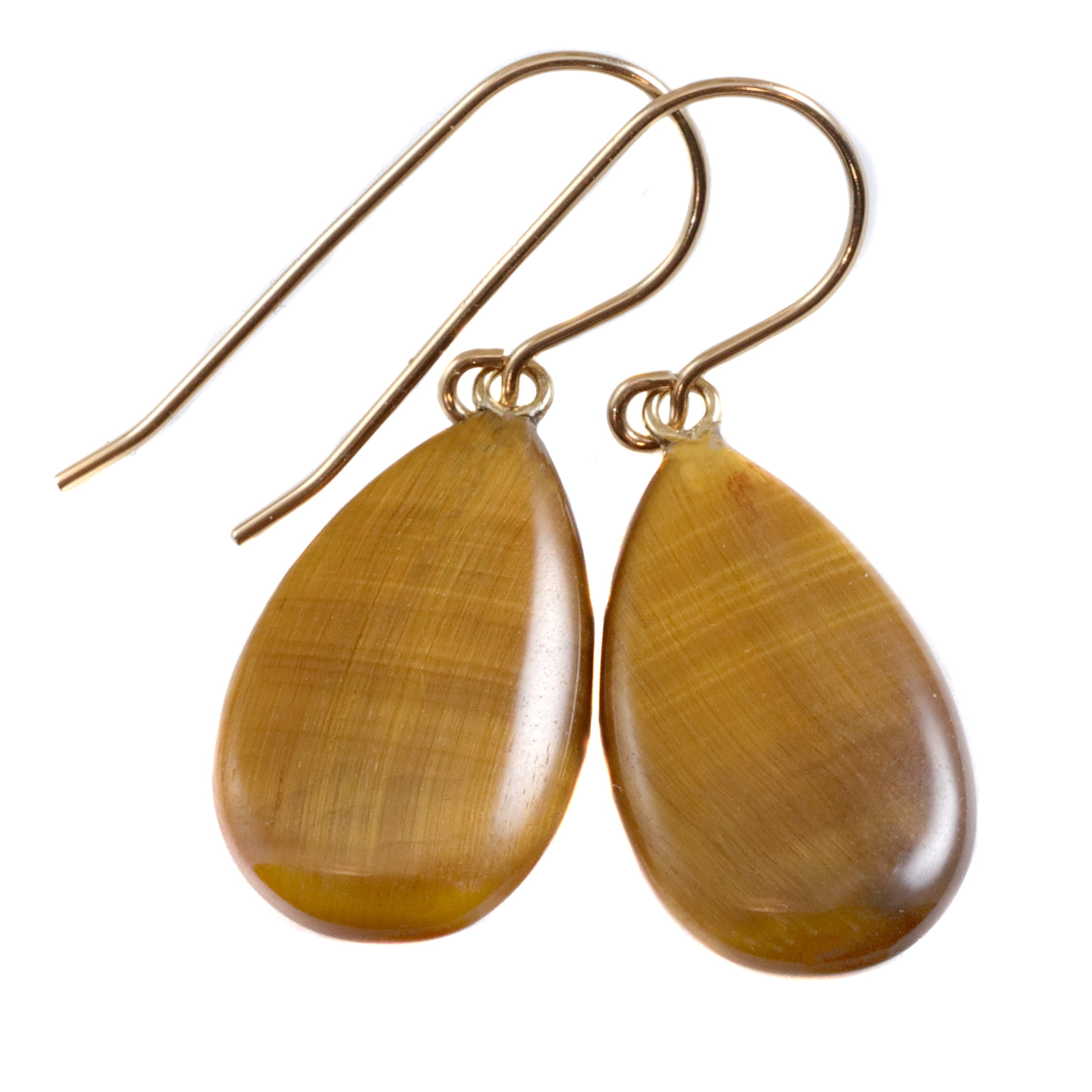 14k Gold Filled Tiger's Eye Earrings Smooth Long Golden Shimmery ...