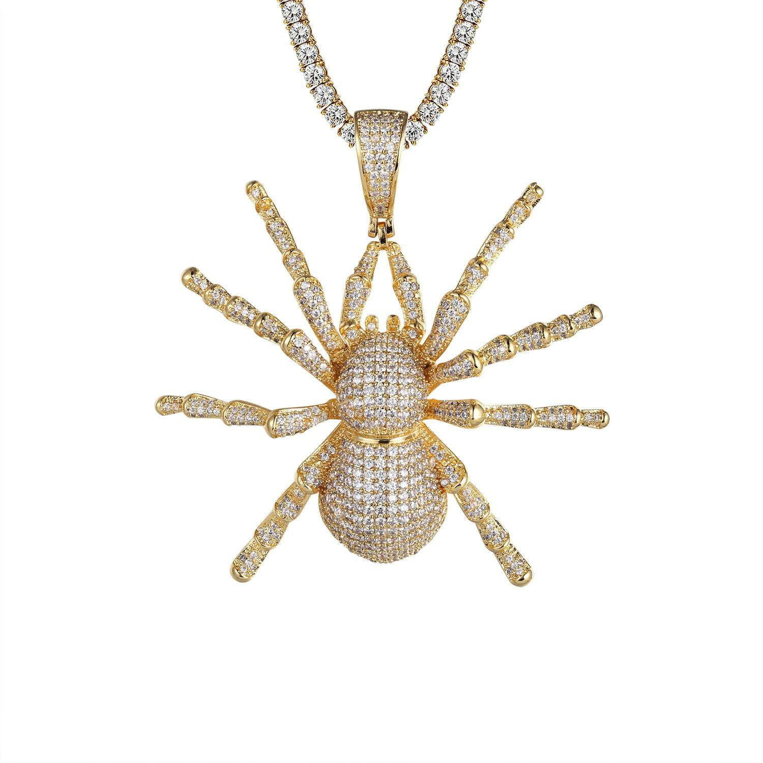 14k Gold Finish Spider Micro Pave Hip Hop Pendant Necklace - Walmart.com