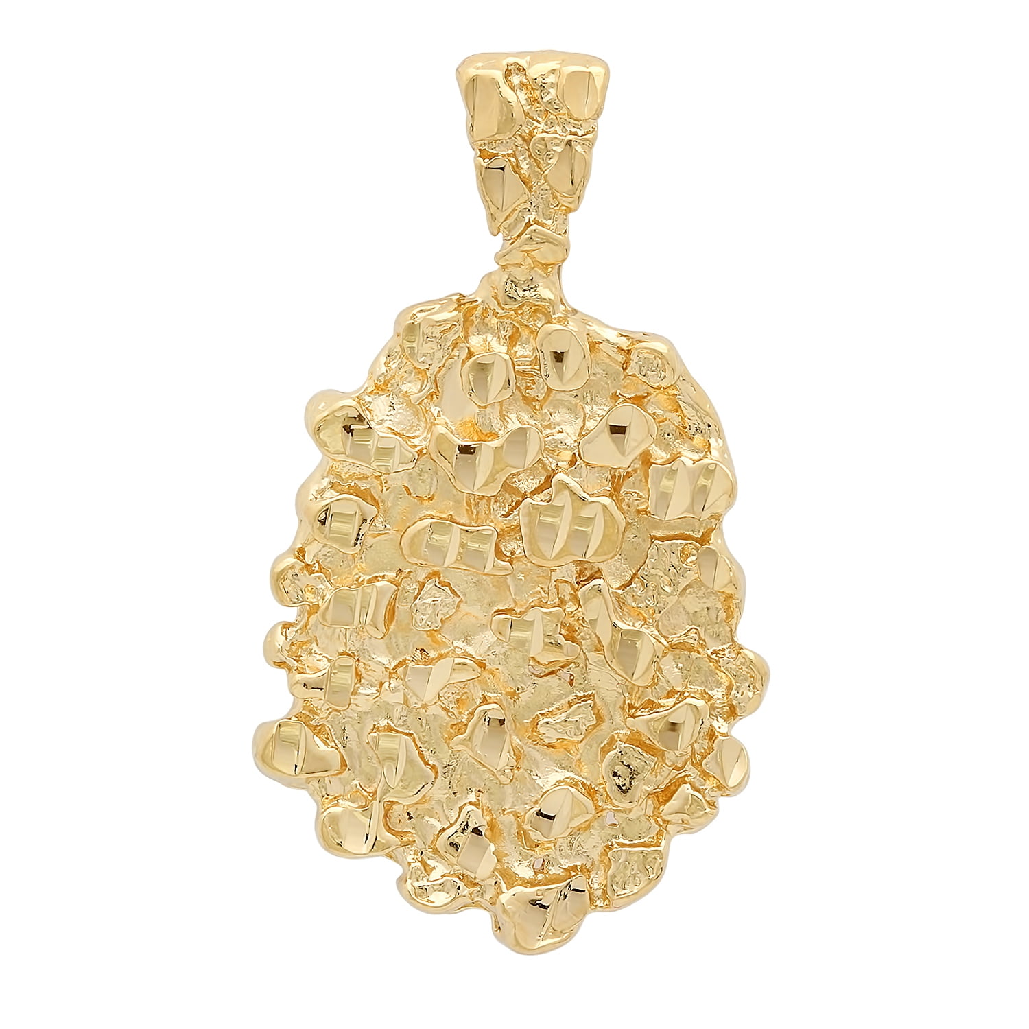 14k Gold Heavy Plated Twisted Medallion Nugget Pendant + Rope Chain ...