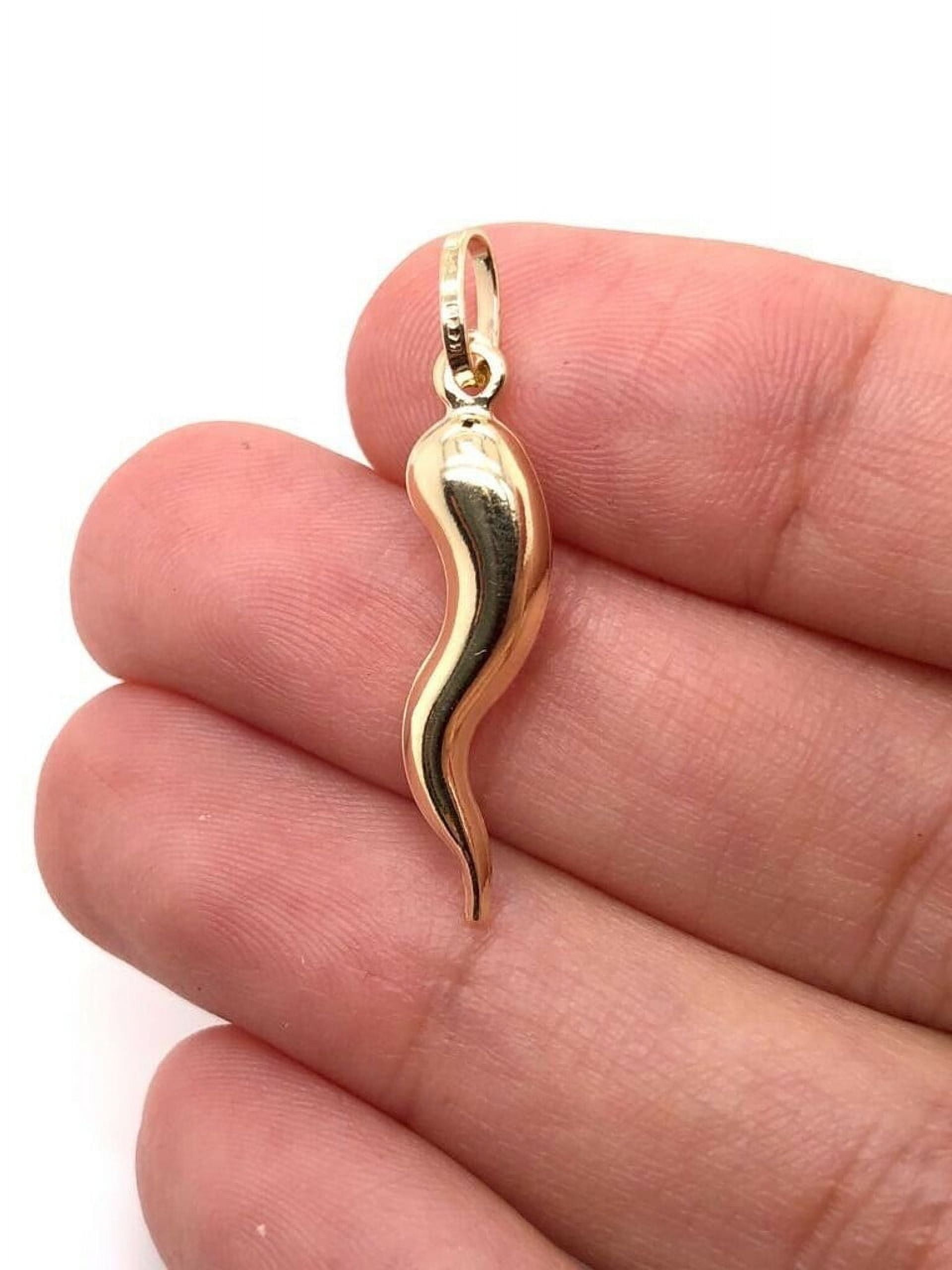 14k Gold Italian Horn Charm Pendant Corno 3D Cornicello Good Luck 1.06 ...