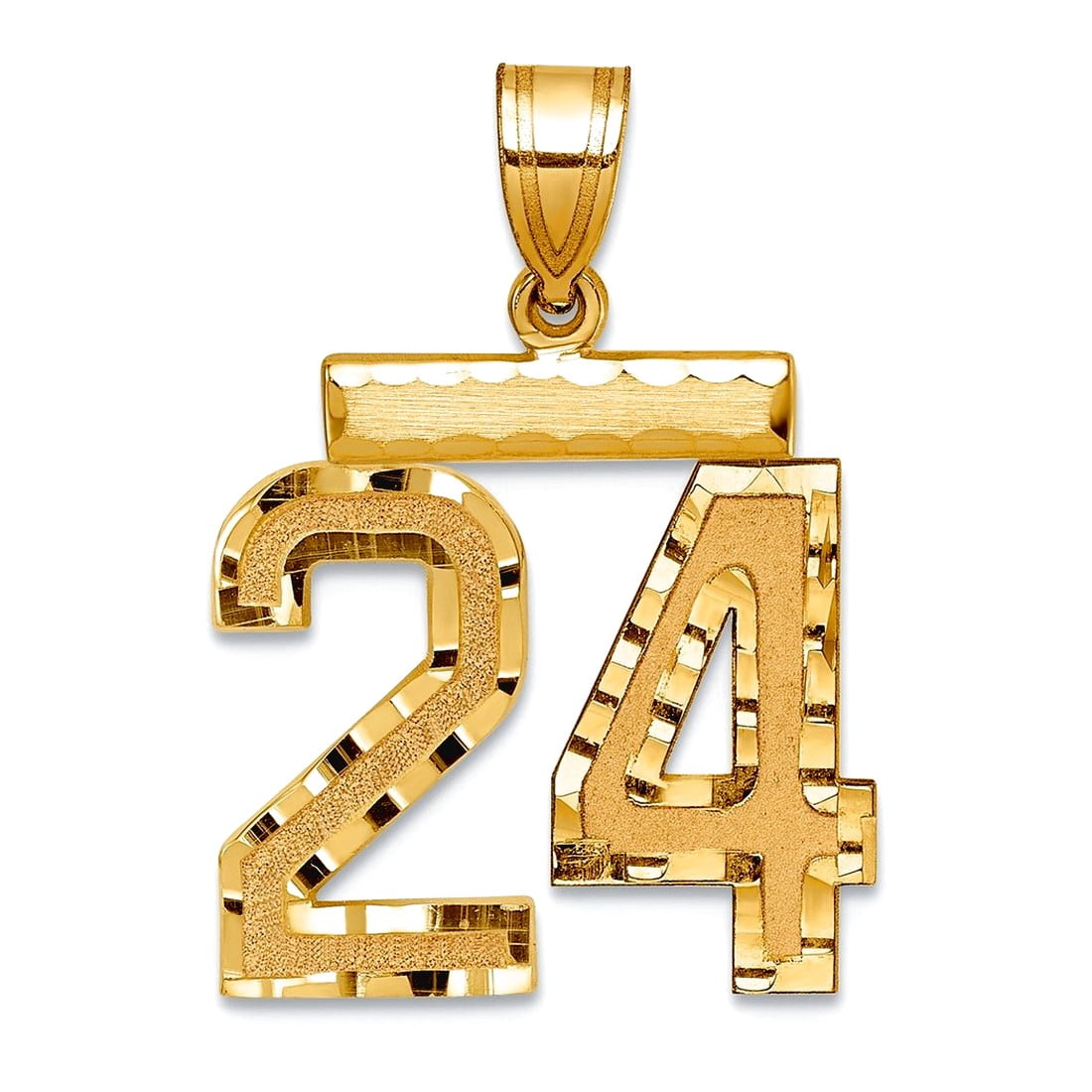 14k Solid Yellow Gold Medium Sparkle-Cut Sport game Number 24 Charm ...