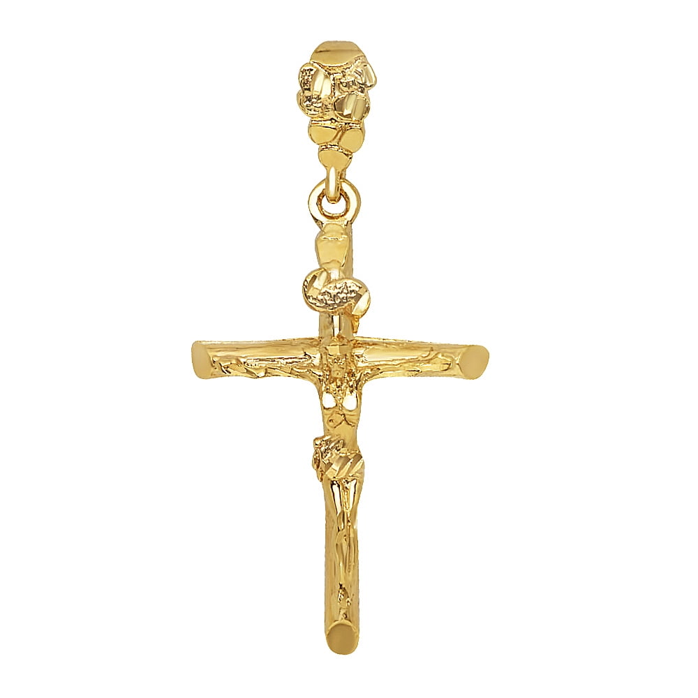 14k Gold Heavy Plated Wood Textured Titulus Crucifix Pendant + 30" 4mm ...