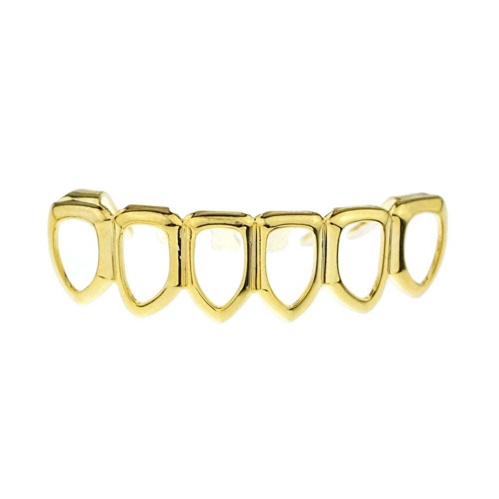 14k Gold Plated 6 Open Face Grillz Six Tooth Lower Row Bottom Teeth Hip ...