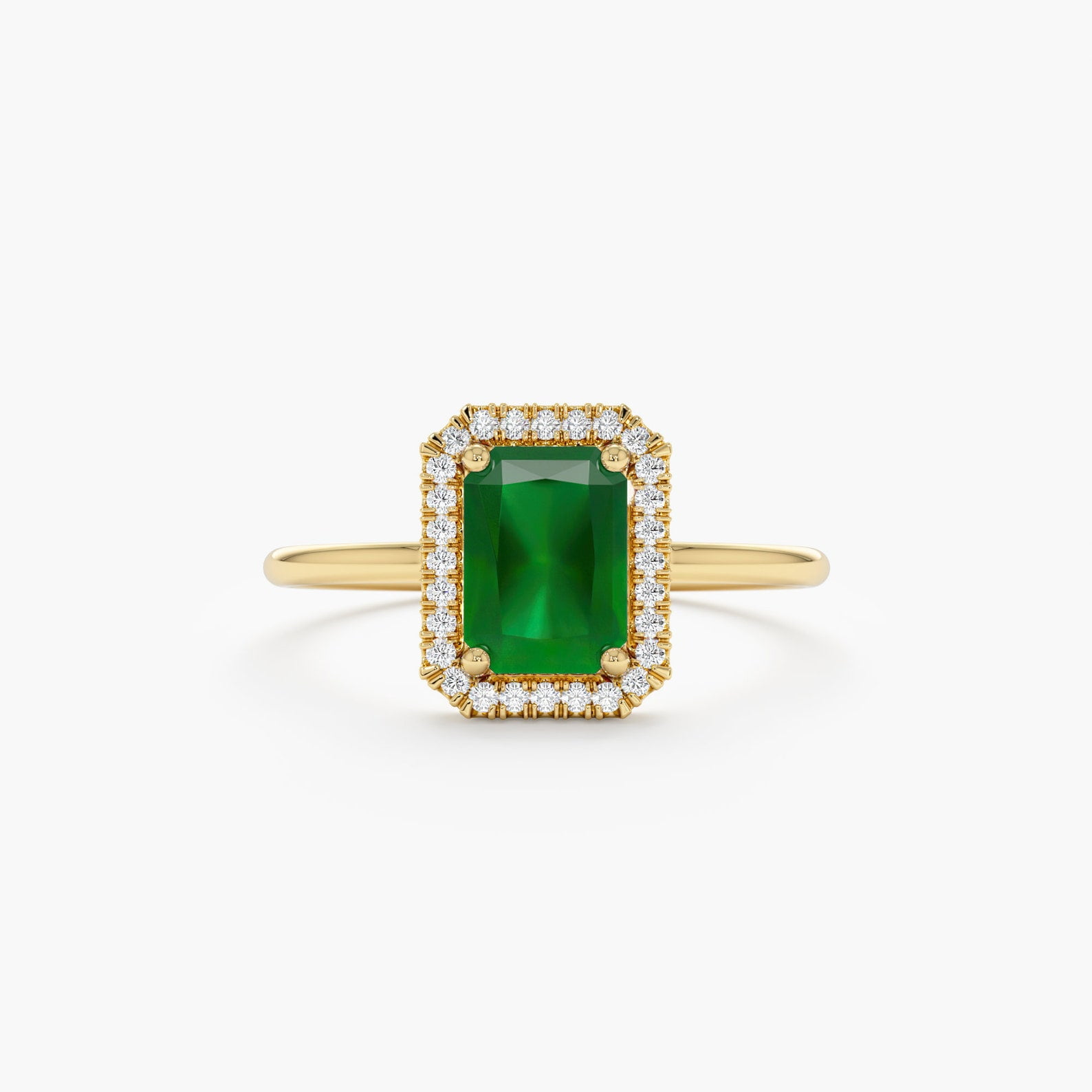 14k Gold Plated 925 Sterling Silver Emerald Ring, Engagement Ring, Halo ...