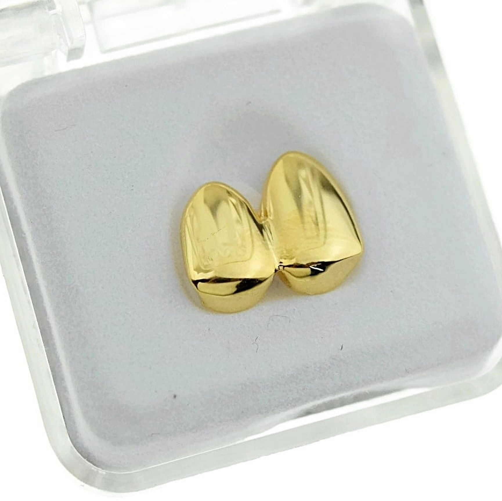 14k Gold Plated Double Two Tooth Grillz Right Side 2-Tooth Duece Caps ...