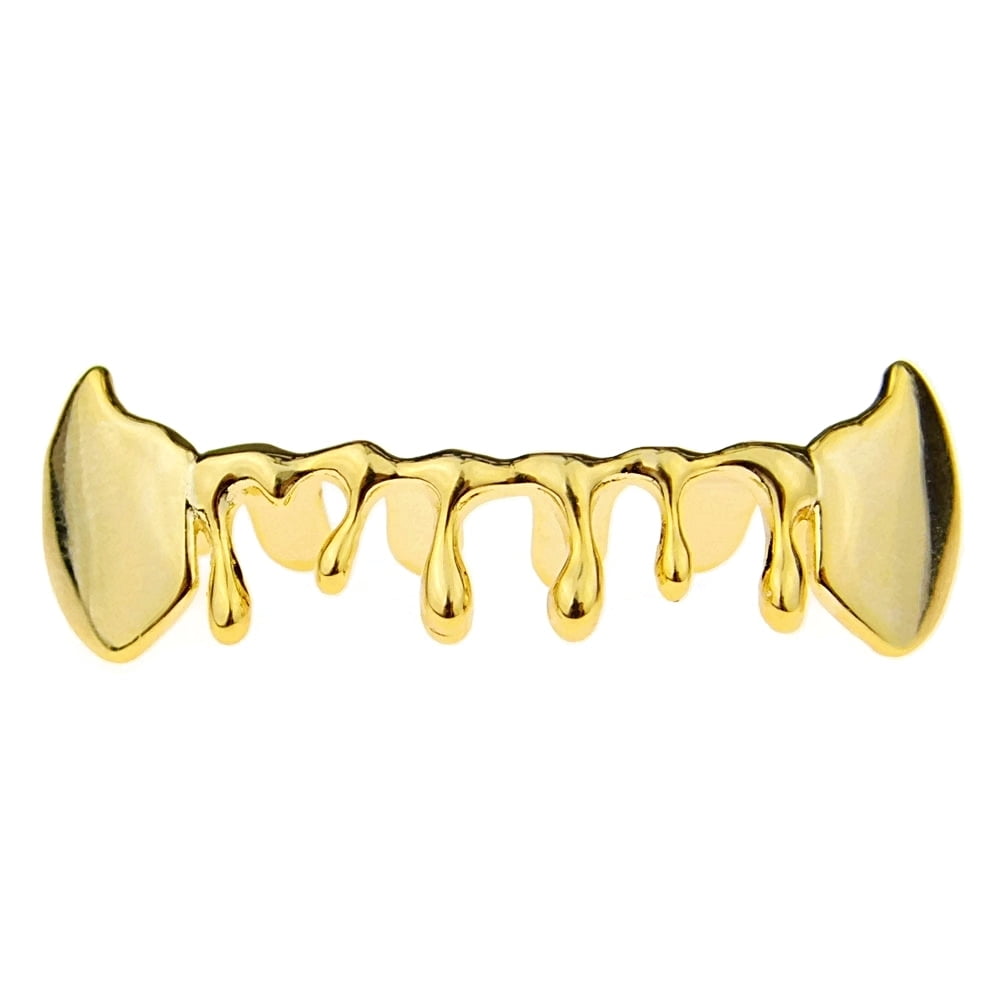14k Gold Plated Drip Fang Grillz Dripping Bottom Vampire Teeth Fangs ...