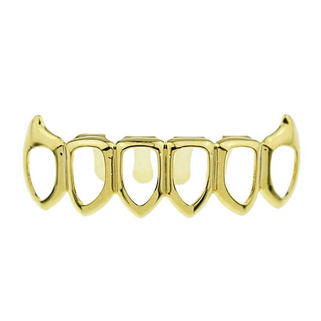 14k Gold Plated Fang Grillz Six 6 Open Face Teeth Lower Bottom Hip Hop ...