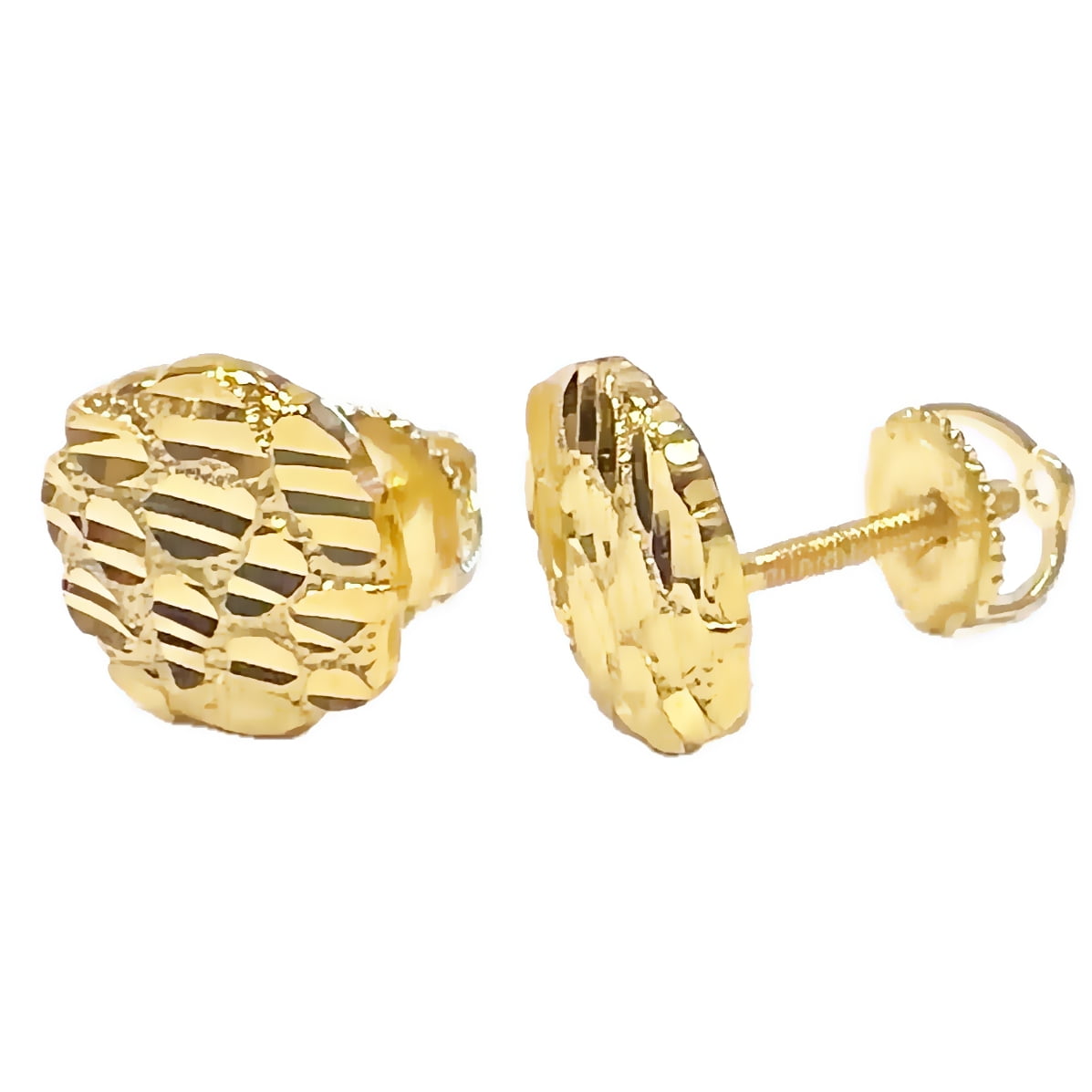 14k Gold Plated "Gold Nugget" Round Earrings Real 925 Sterling Silver ...