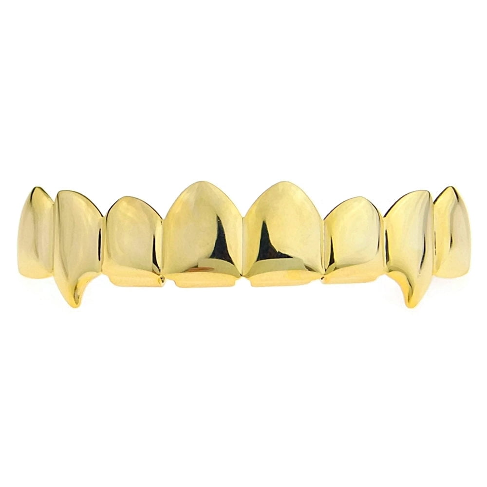 14k Gold Plated Grillz 8 Top Teeth Fangs Eight PC Hip Hop Vampire Mouth ...
