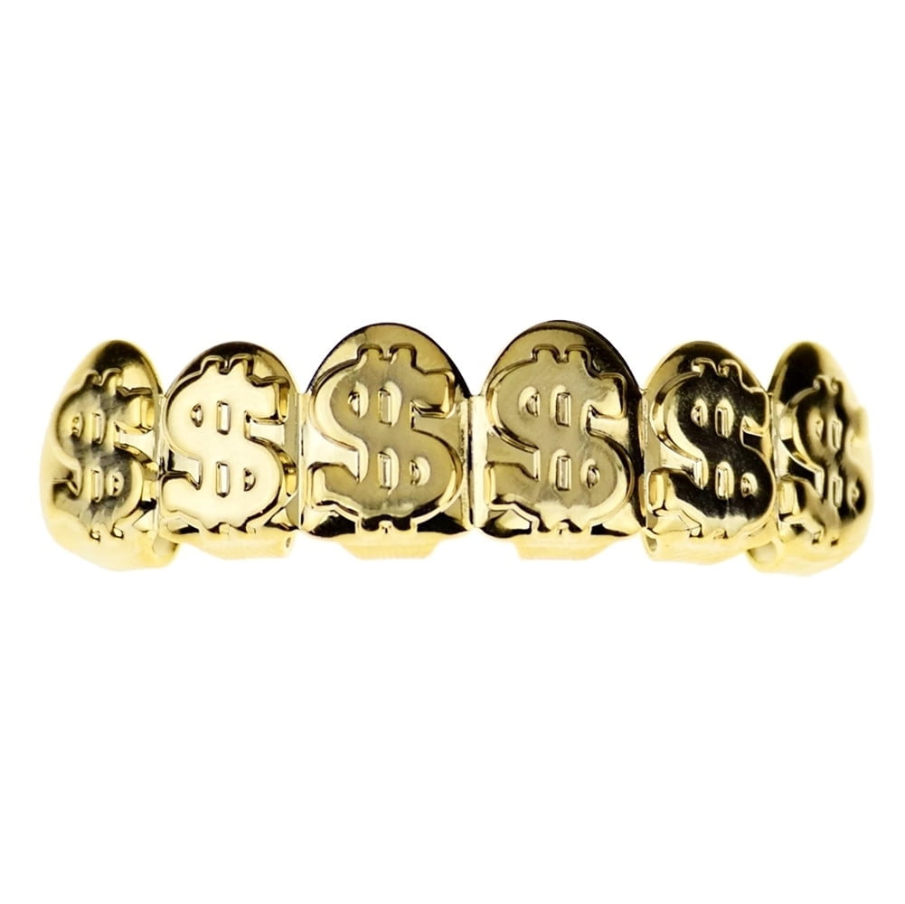 14k Gold Plated Grillz Dollar Signs $ Cash Money Top Mouth Grill Hip ...