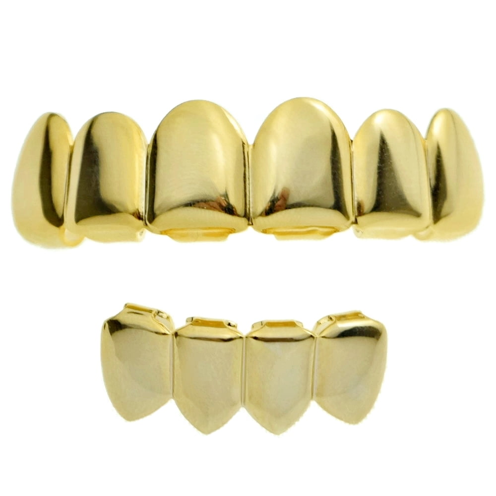 14k Gold Plated Grillz Set Six Top 6 Upper Teeth 4 Bottom Four Lower ...