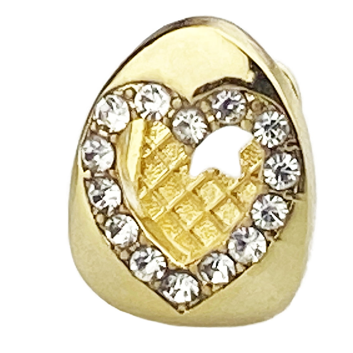 14k Gold Plated Heart Shape Tooth Iced One Top Single Open Face Teeth ...