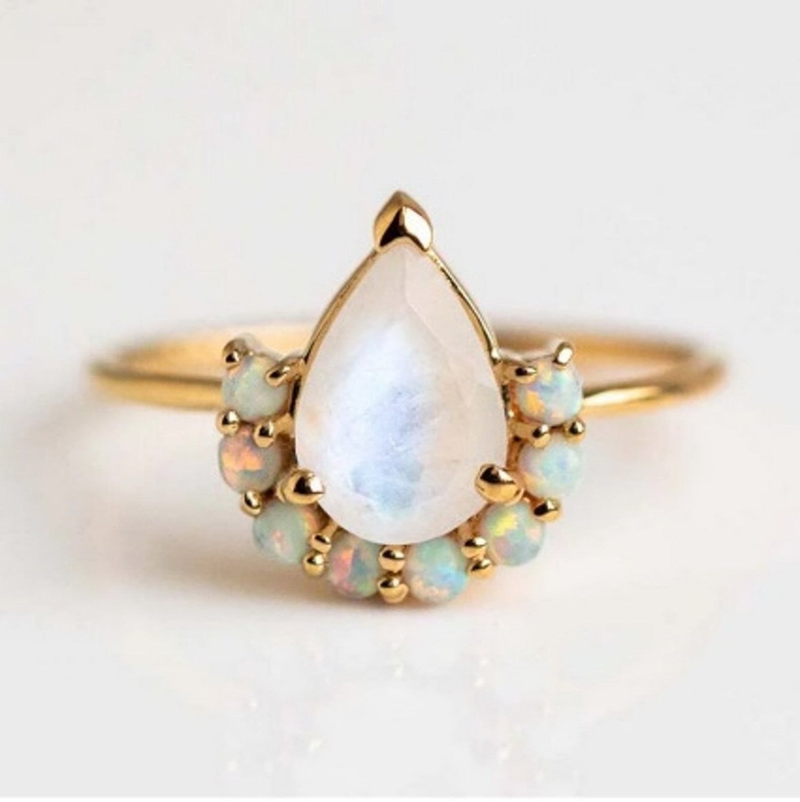 14k Gold Plated Ring with Moonstone Opal Gemstone Statement Sterling Silver Jewelry for ...