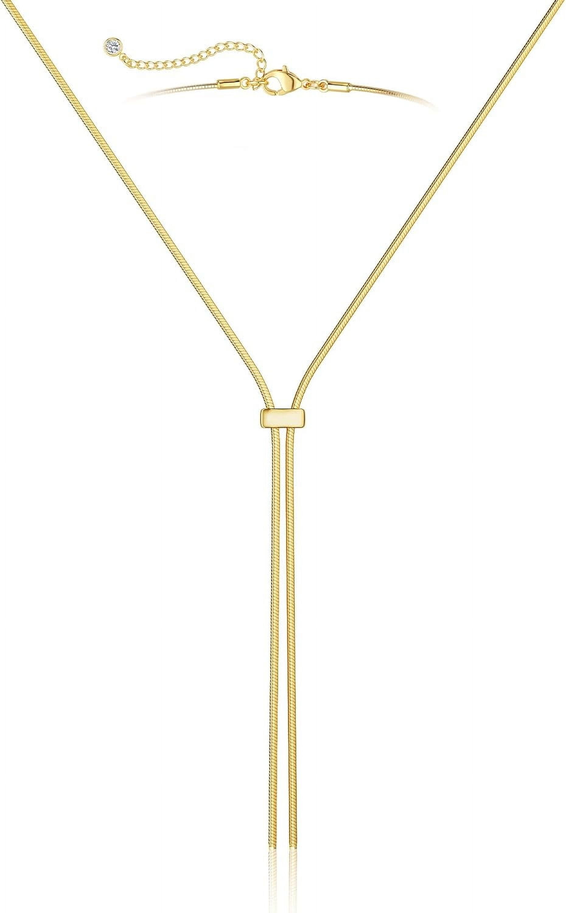 14k Gold Plated/Silver Dainty Lariat Necklace for Women, Layered Long ...