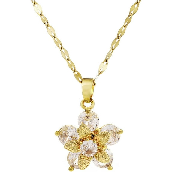 14k Gold Plated Solitaire Necklace for Women, Dainty Cz Pendant Chain ...