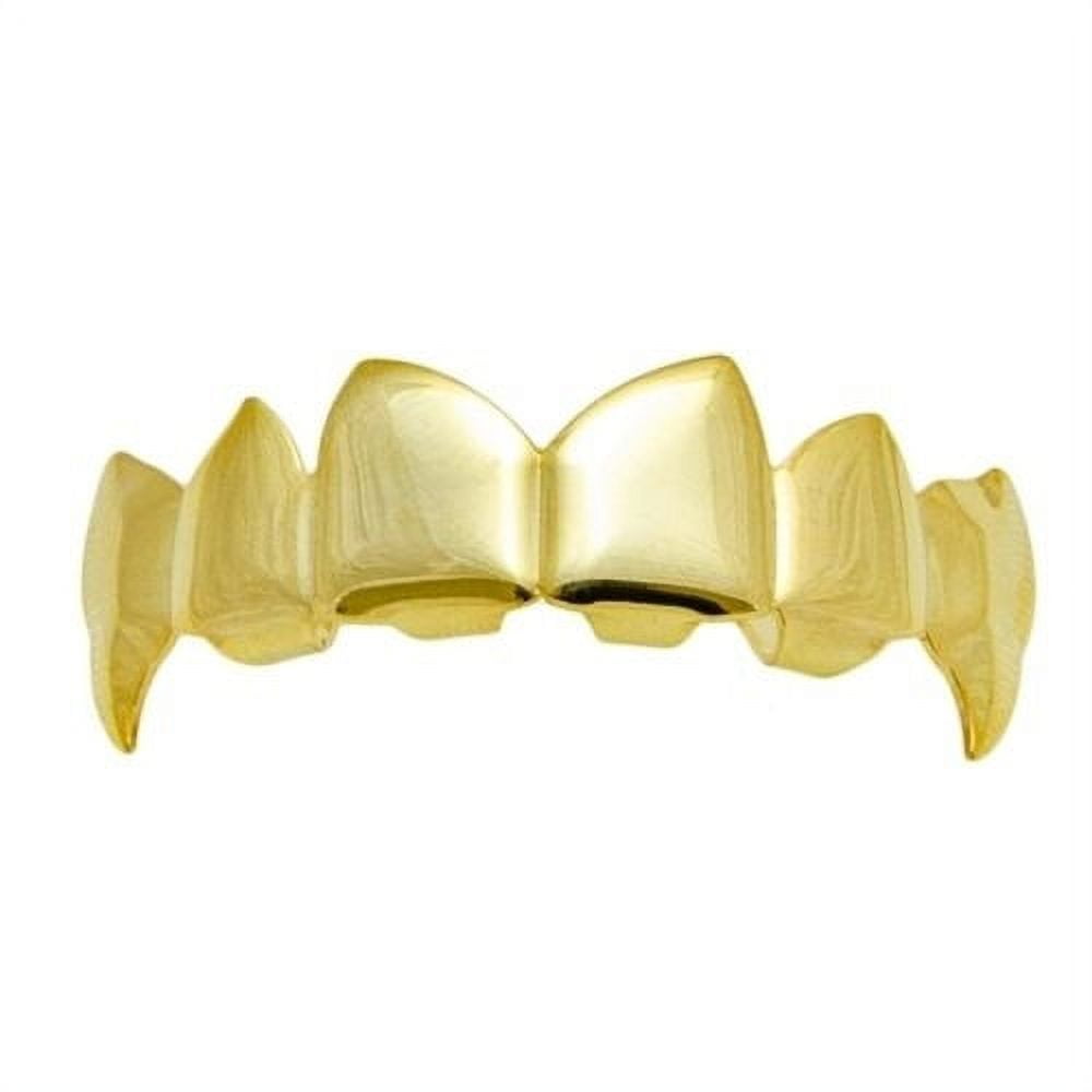 14k Gold Plated Vampire Grillz Fangs Upper Top Teeth Pointy Fang Hip ...
