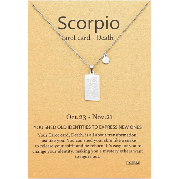 14k Gold Plated Zodiac Sign with Tarot Card Pendant Necklace Birthday ...