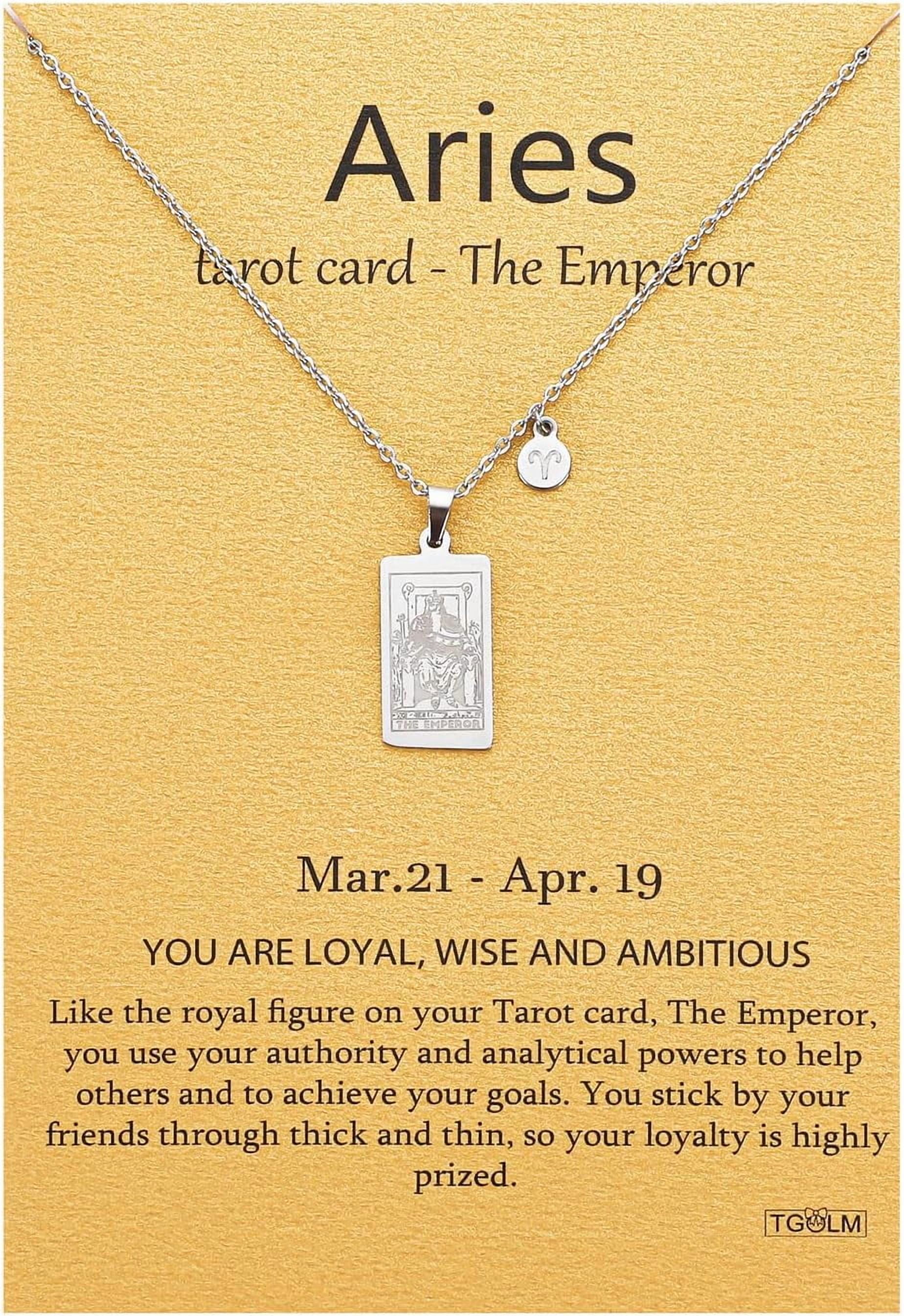 14k Gold Plated Zodiac Sign with Tarot Card Pendant Necklace Birthday ...