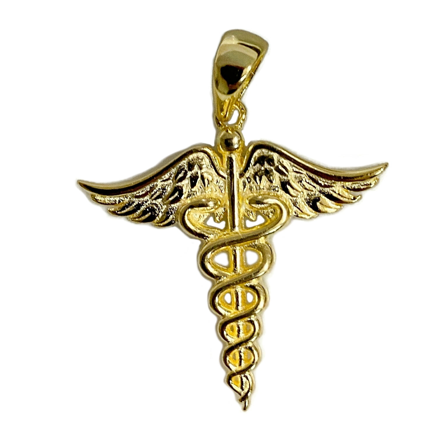 14k Gold Plated on Real Solid 925 Sterling Silver Caduceus Pendant ...