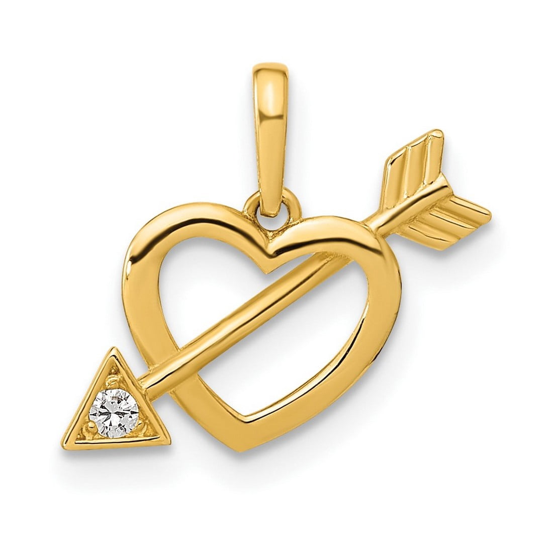 14k Gold Polished Cut Out Love Heart With Arrow CZ Cubic Zirconia ...