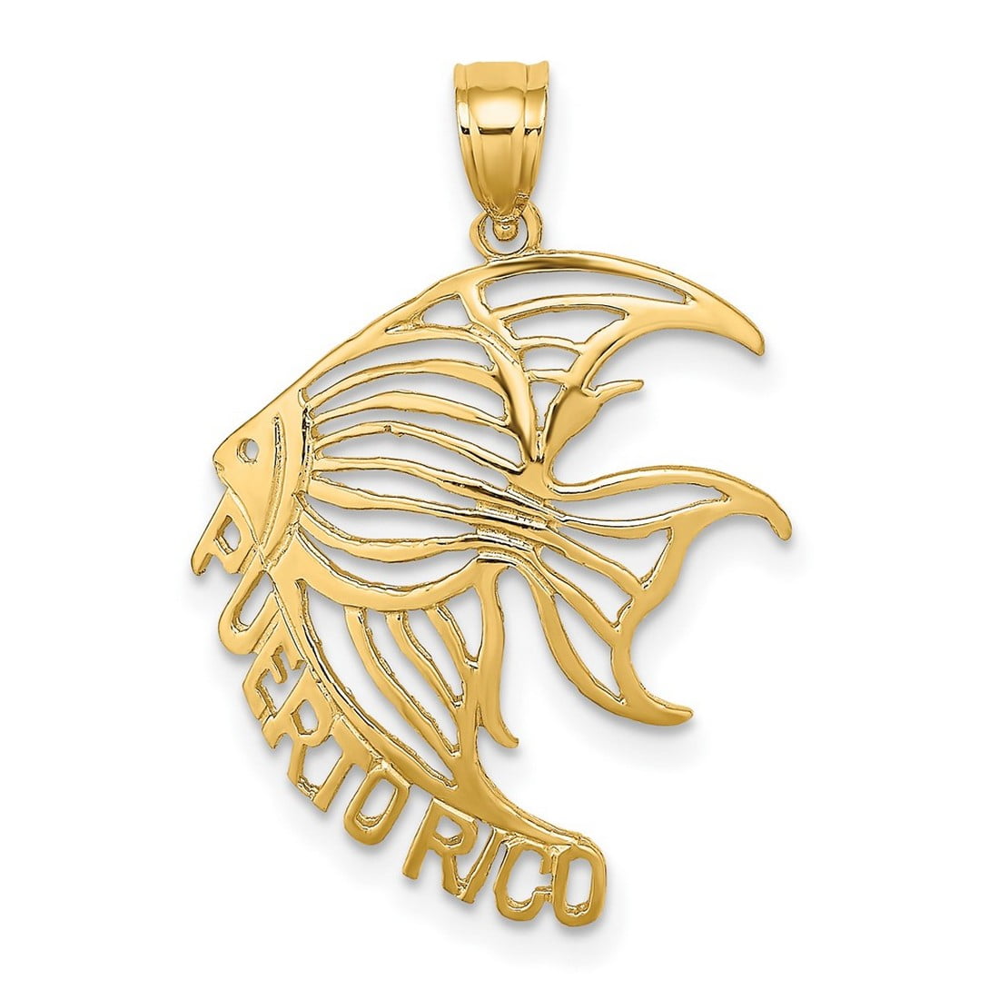 14k Gold Puerto Rico Under Religious Guardian Angelfish Cut out Charm ...