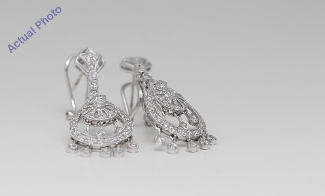 14k Gold Round Bezel Setting White Diamond Vintage Filigree French Clip ...