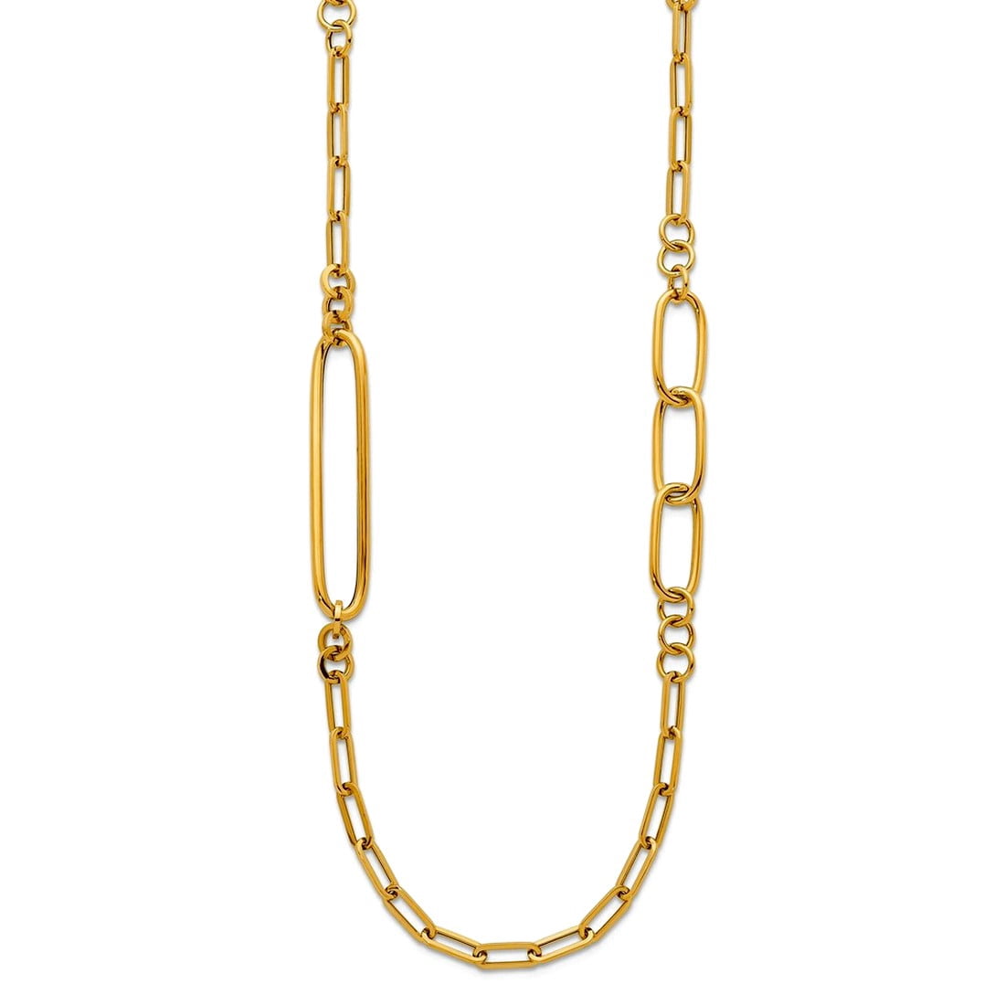 14k Solid Yellow Gold Round and Oval Link Necklace 36 Inch Pendant ...