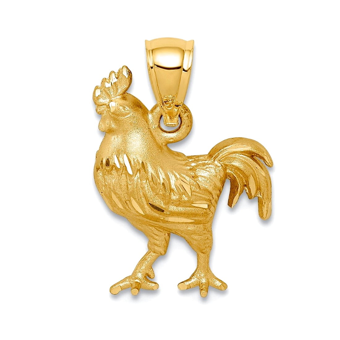 14k Solid Yellow Gold Satin Sparkle Cut Rooster Pendant Necklace ...