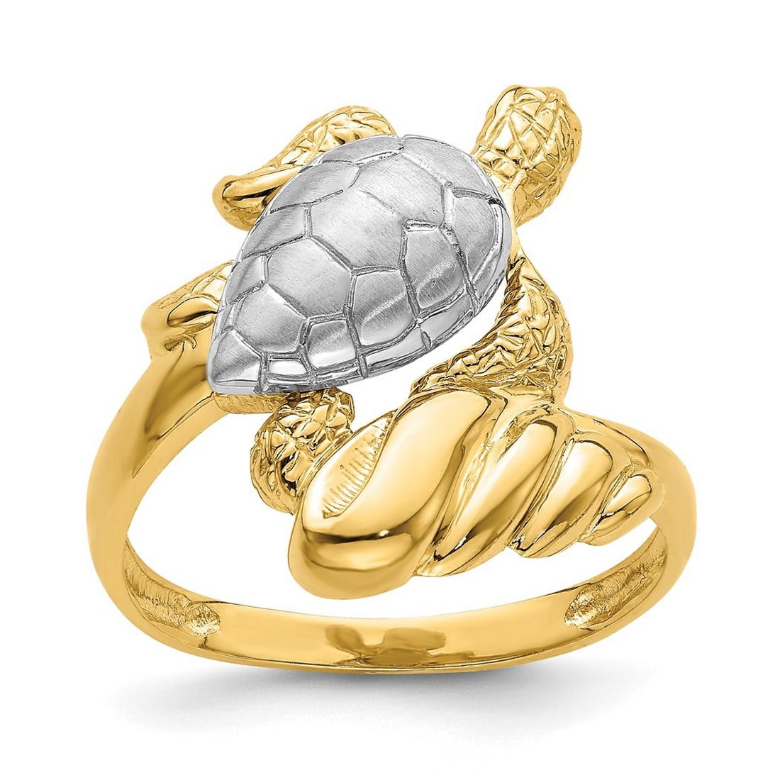 14k Gold Turtle Ring With White Shell Two color Size 7 - 3.1 Grams ...