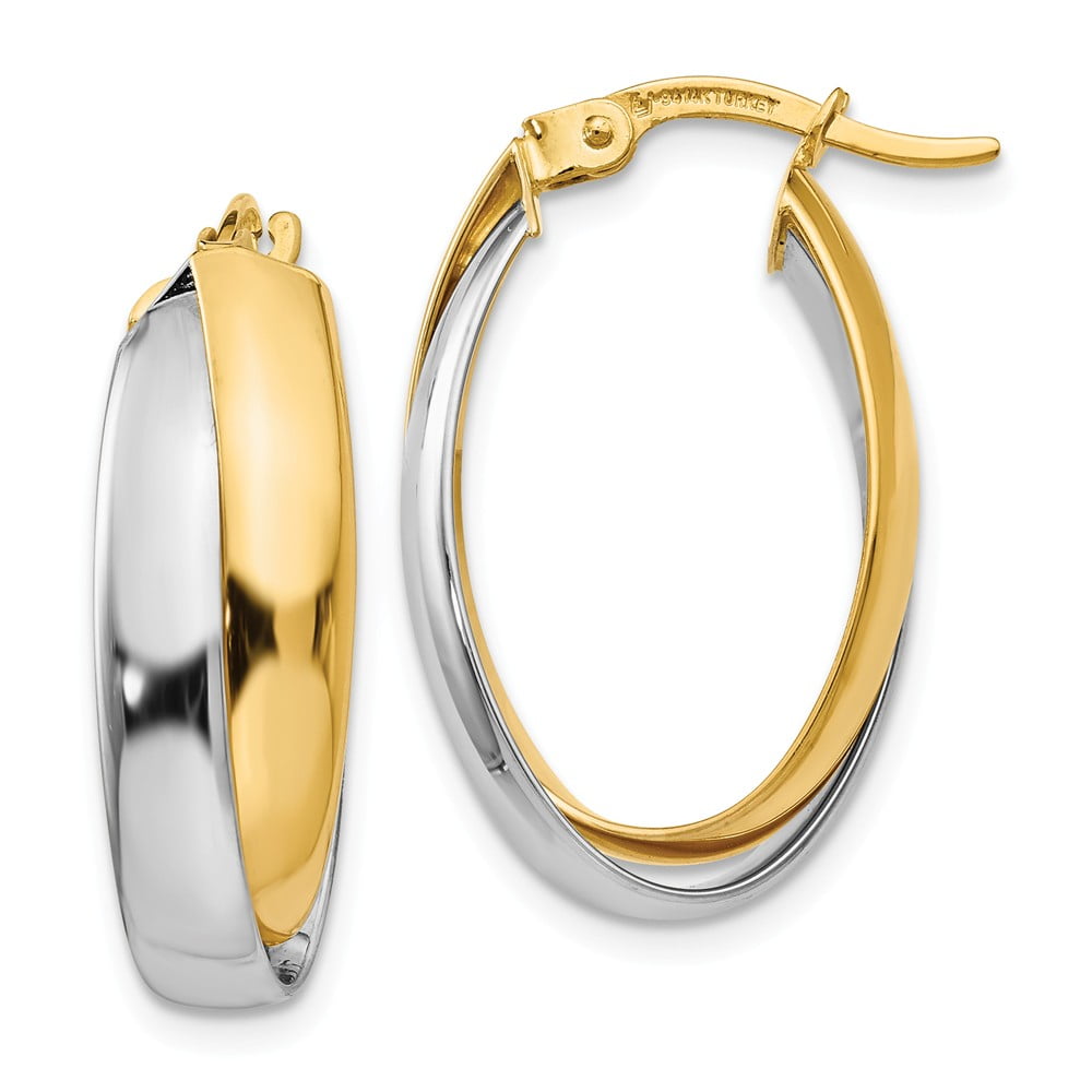 14k Gold Two-Tone Polished Double Oval Hoop Earrings - Walmart.com