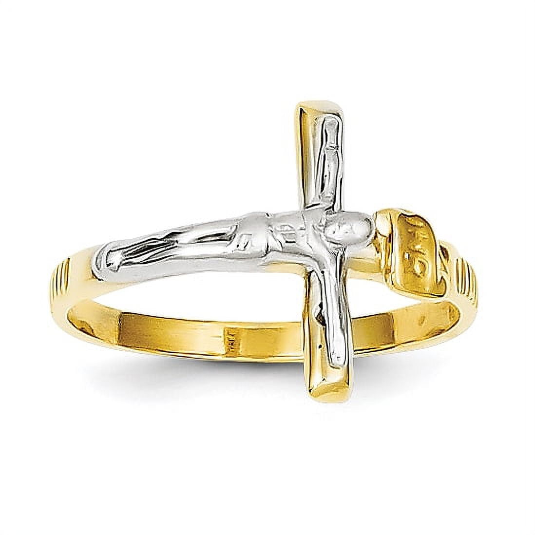 14k Gold Two-tone Solid Polished INRI Crucifix Band Ring - Walmart.com