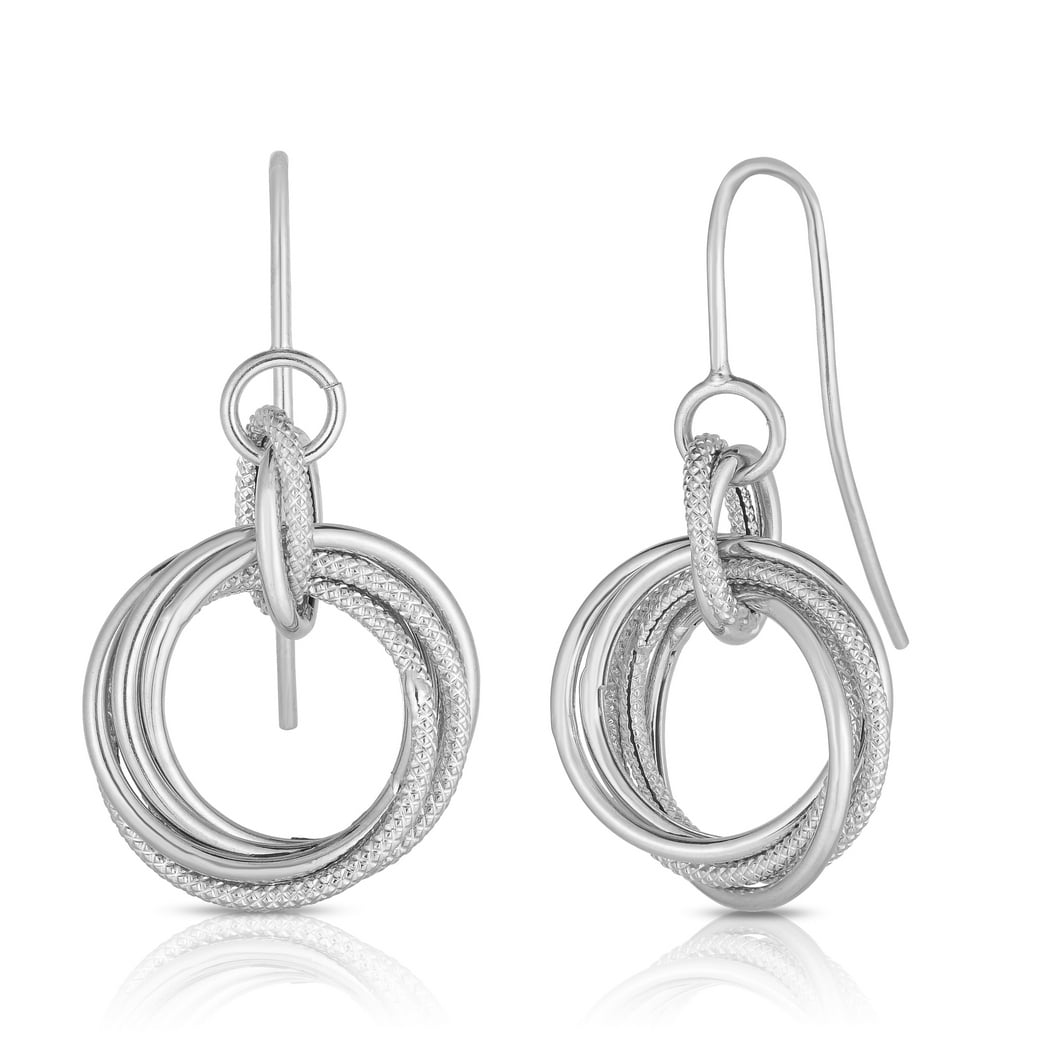 14k Gold White Finish Textured Earrings With Euro Wire Clasp - 1.8 ...