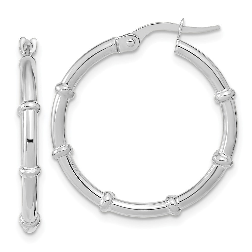 14k Gold White Polished and Fancy Hoop Earrings 25.1x24.48mm Wide 2mm ...
