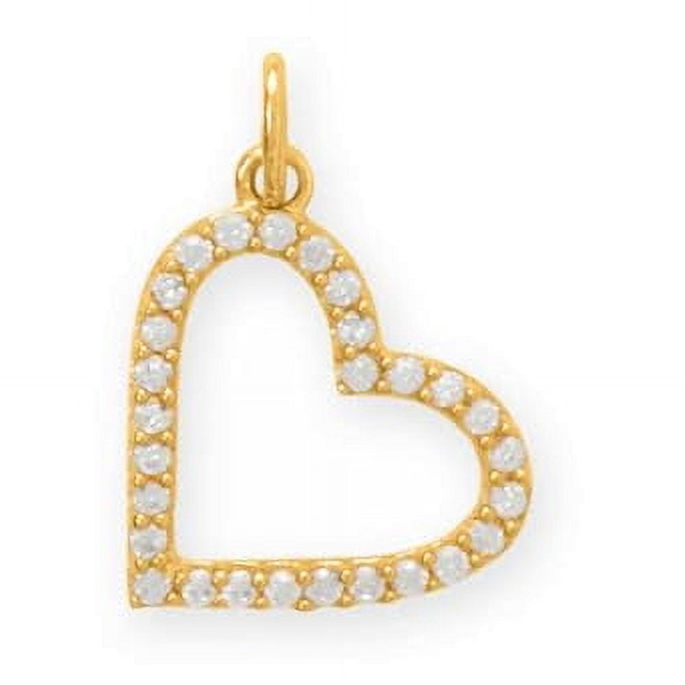 14k Gold-plated Angled Heart Charm with Cubic Zirconia - Walmart.com
