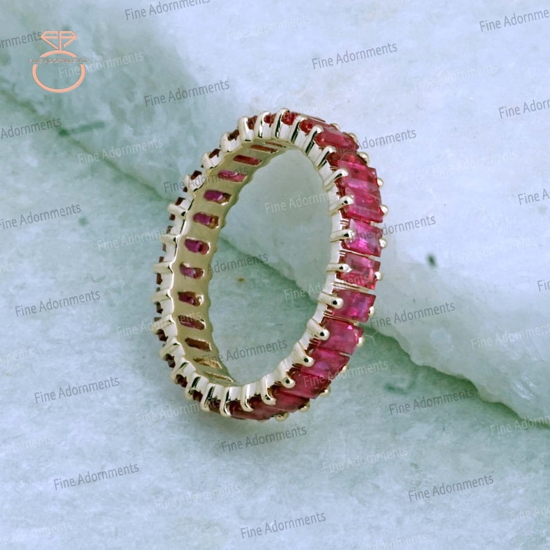 14k Gold plated Ruby Band Ring July Birthstone Eternity Engagement ...