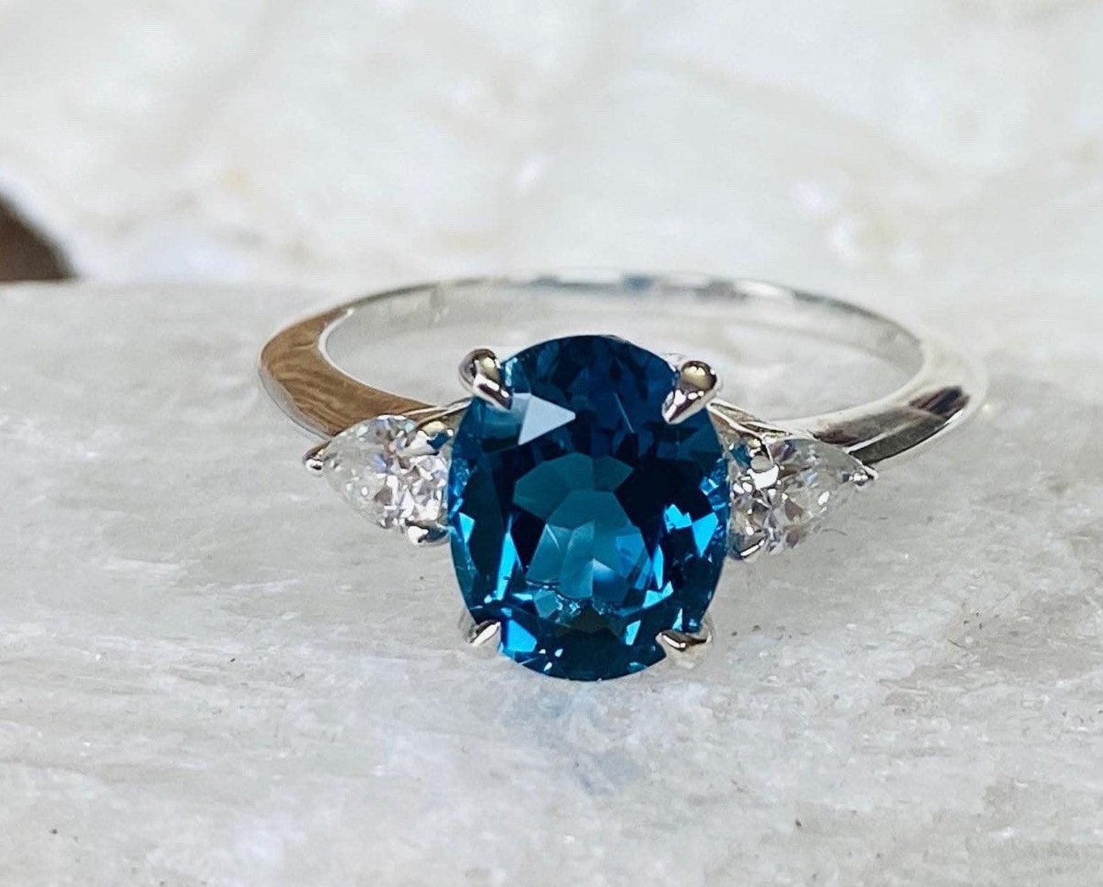 14k London Blue Topaz Ring, Oval Cut London Blue Topaz Ring, London ...