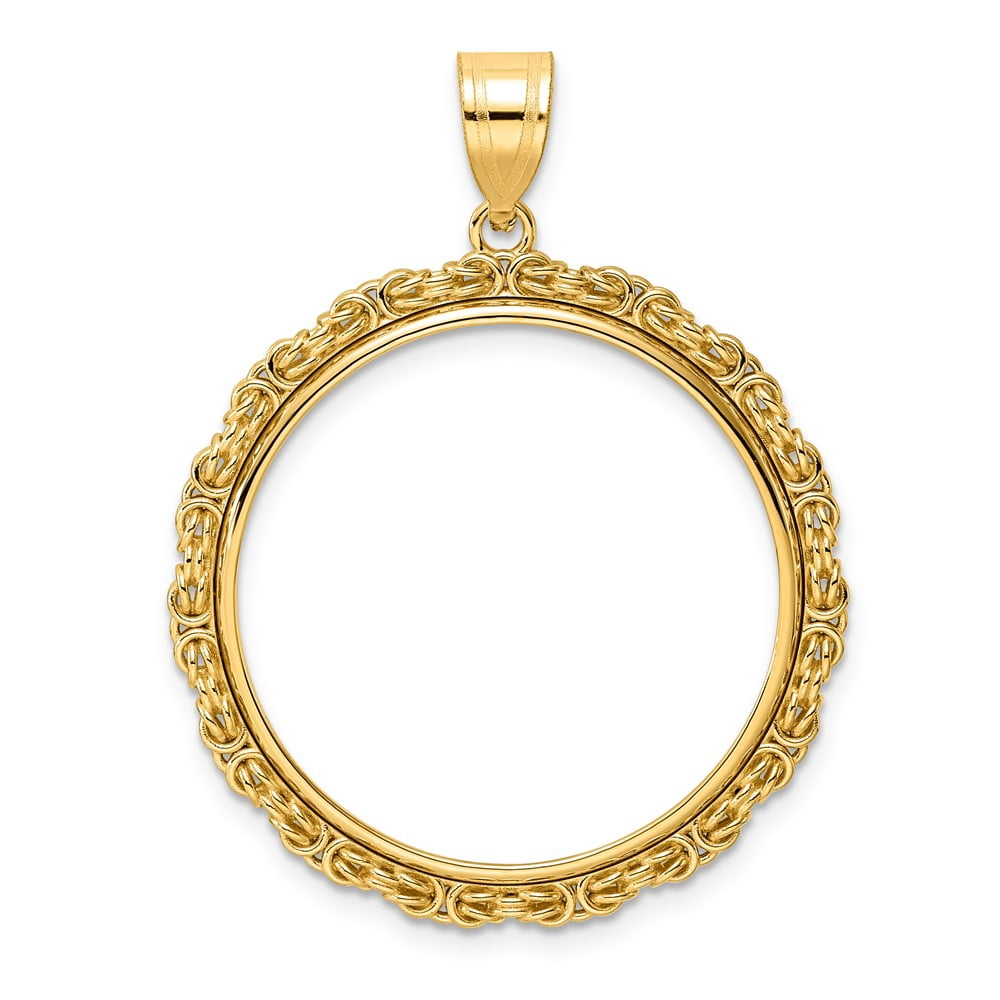 14k Polished Byzantine Link with 27.0mm Prong Coin Bezel Pendant ...